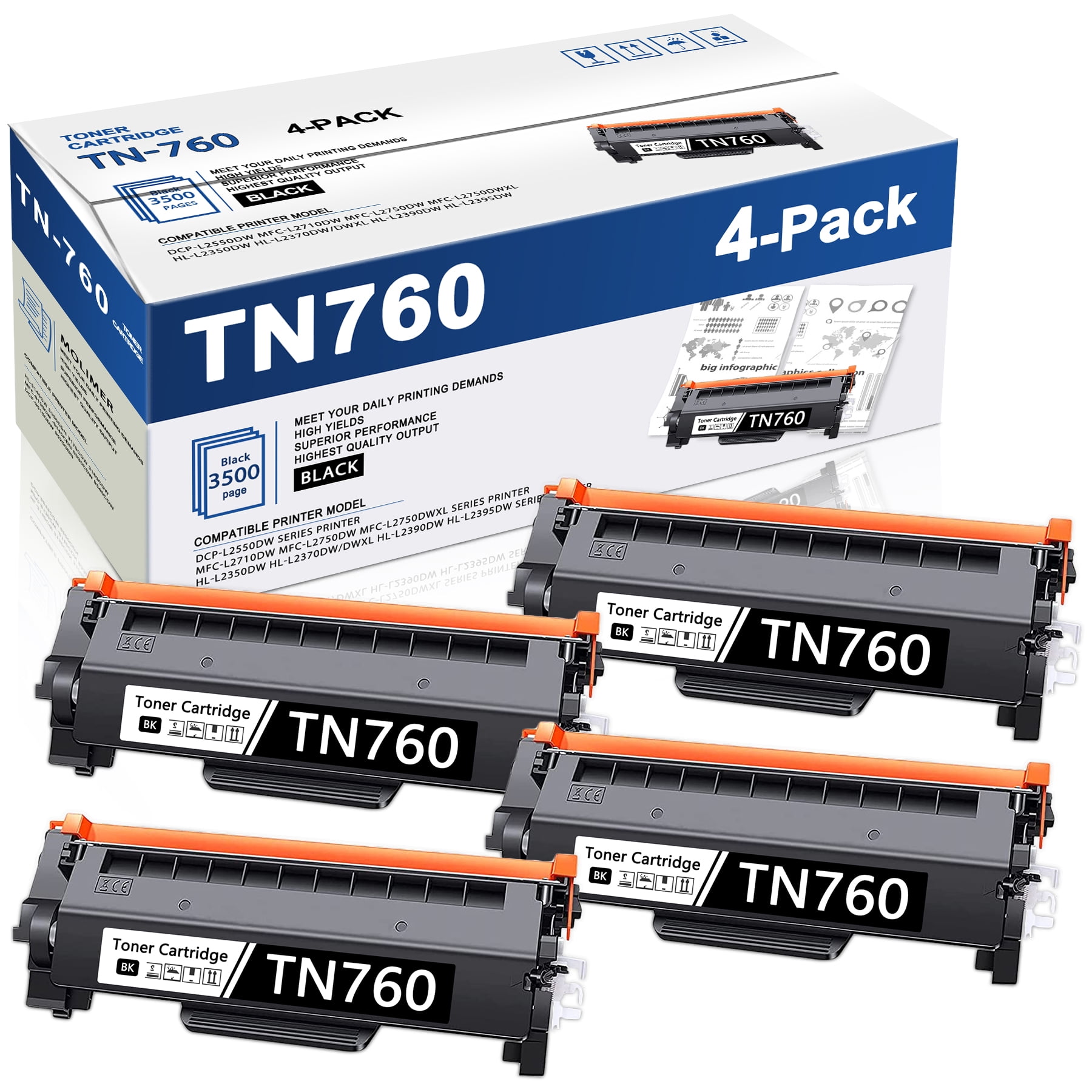 TN760 Toner Cartridge Replacement for Brother TN-760 for DCP-L2550DW ...