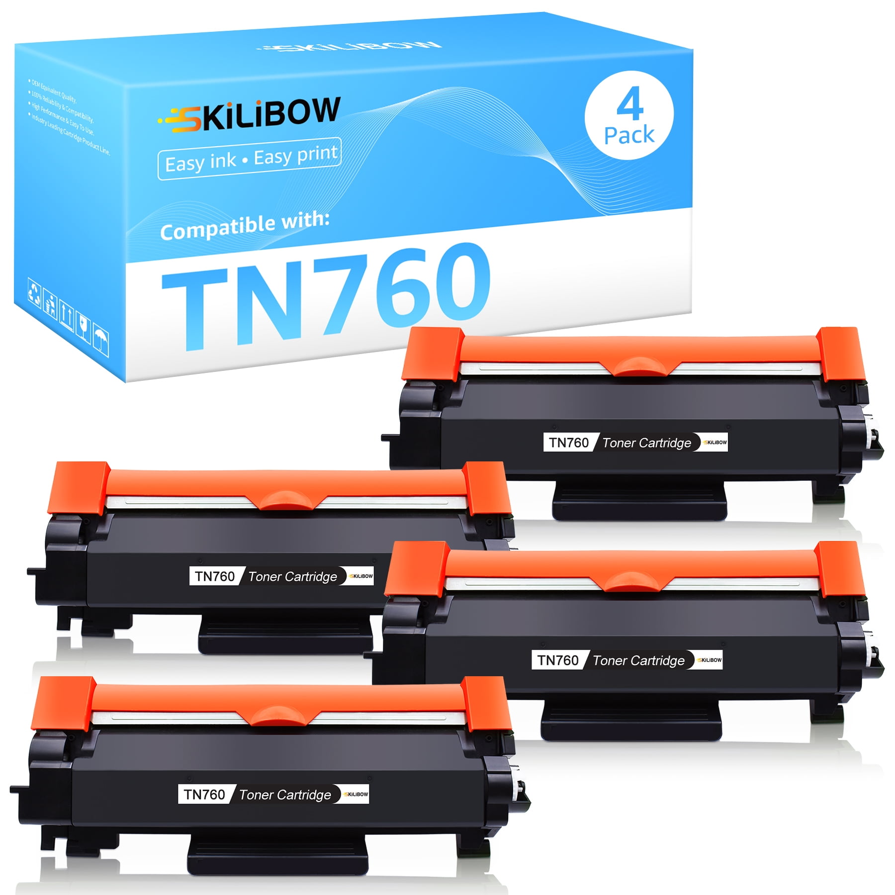 4-Pack TN760 Toner for Brother Printers MFC-L2710DW, DCP-L2550DW, HL ...