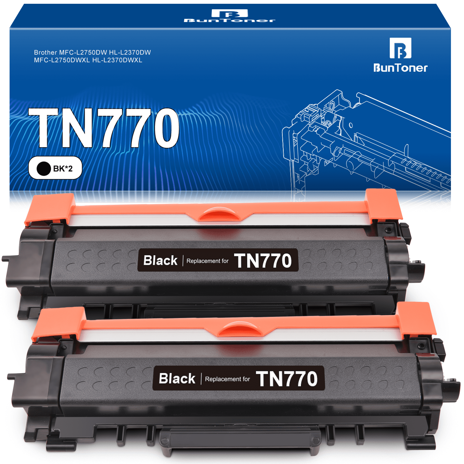TN770 Toner Cartridge 2-Pack for Brother HL-L2370DW, MFC-L2750DW Series ...