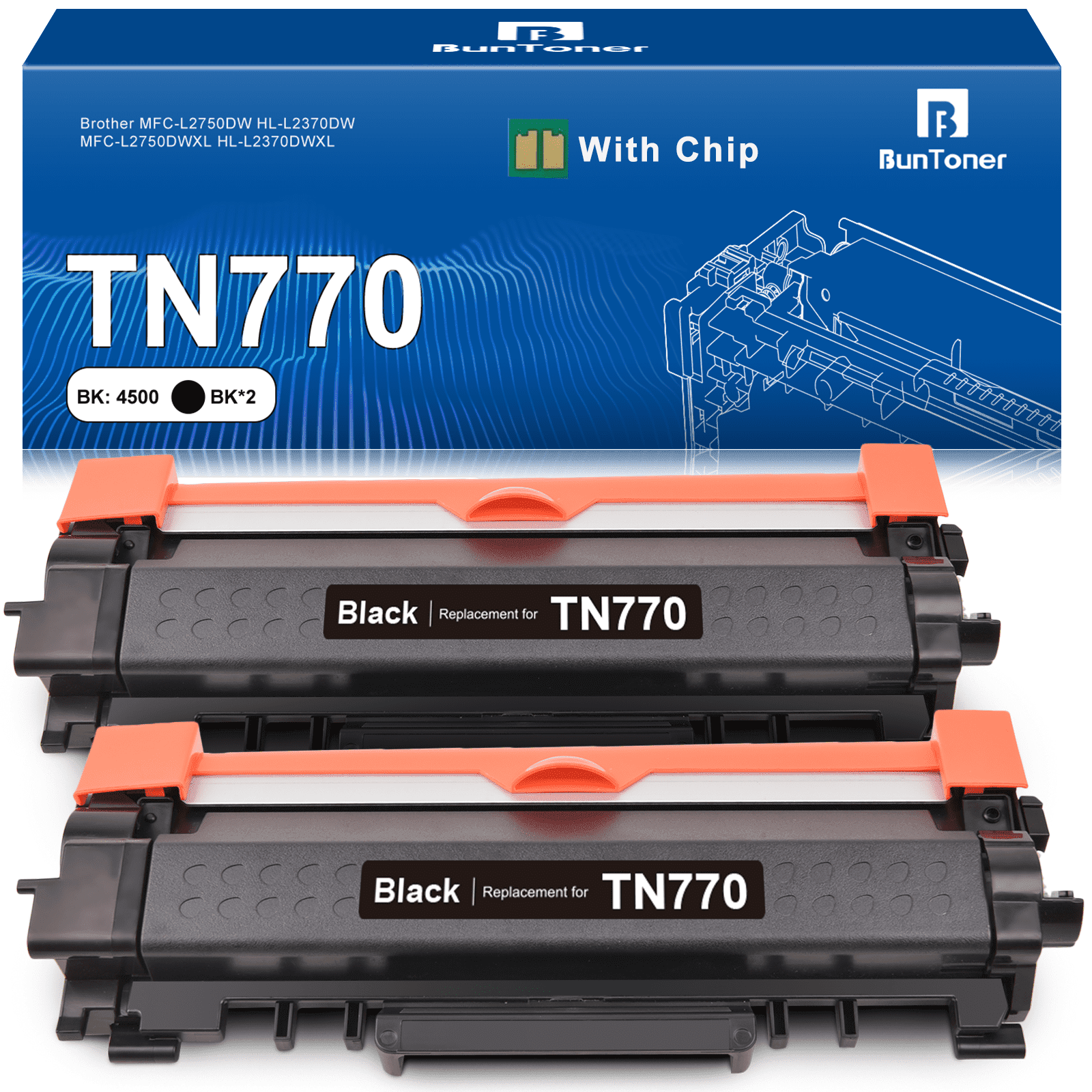 TN770 Toner Cartridge 2-Pack for Brother HL-L2370DW, MFC-L2750DW Series ...