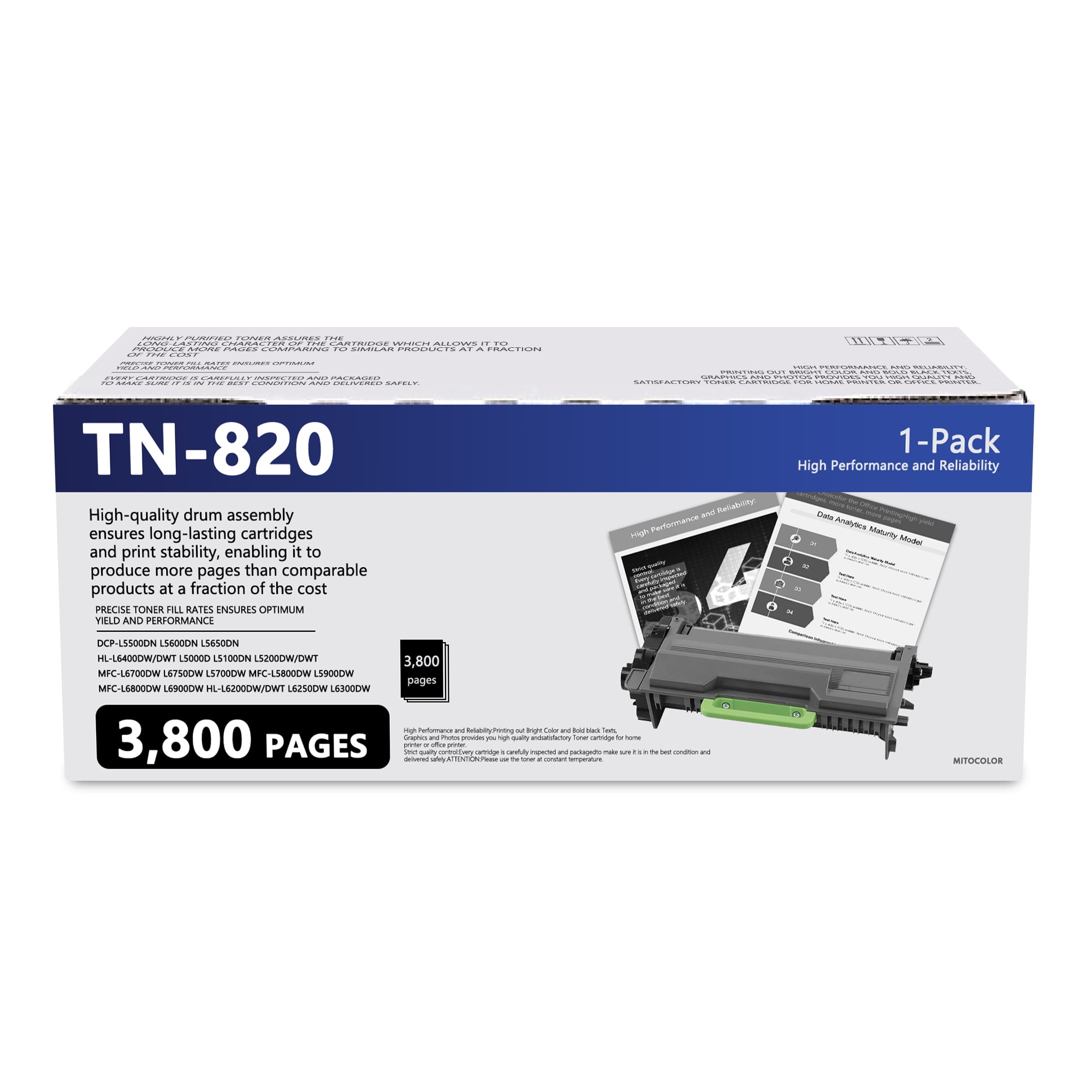 TN820 TN-820(BHGG9KK) High Yield 1 Pack Toner Cartridge for Brother DCP L5600DN L5500DN MFC ...