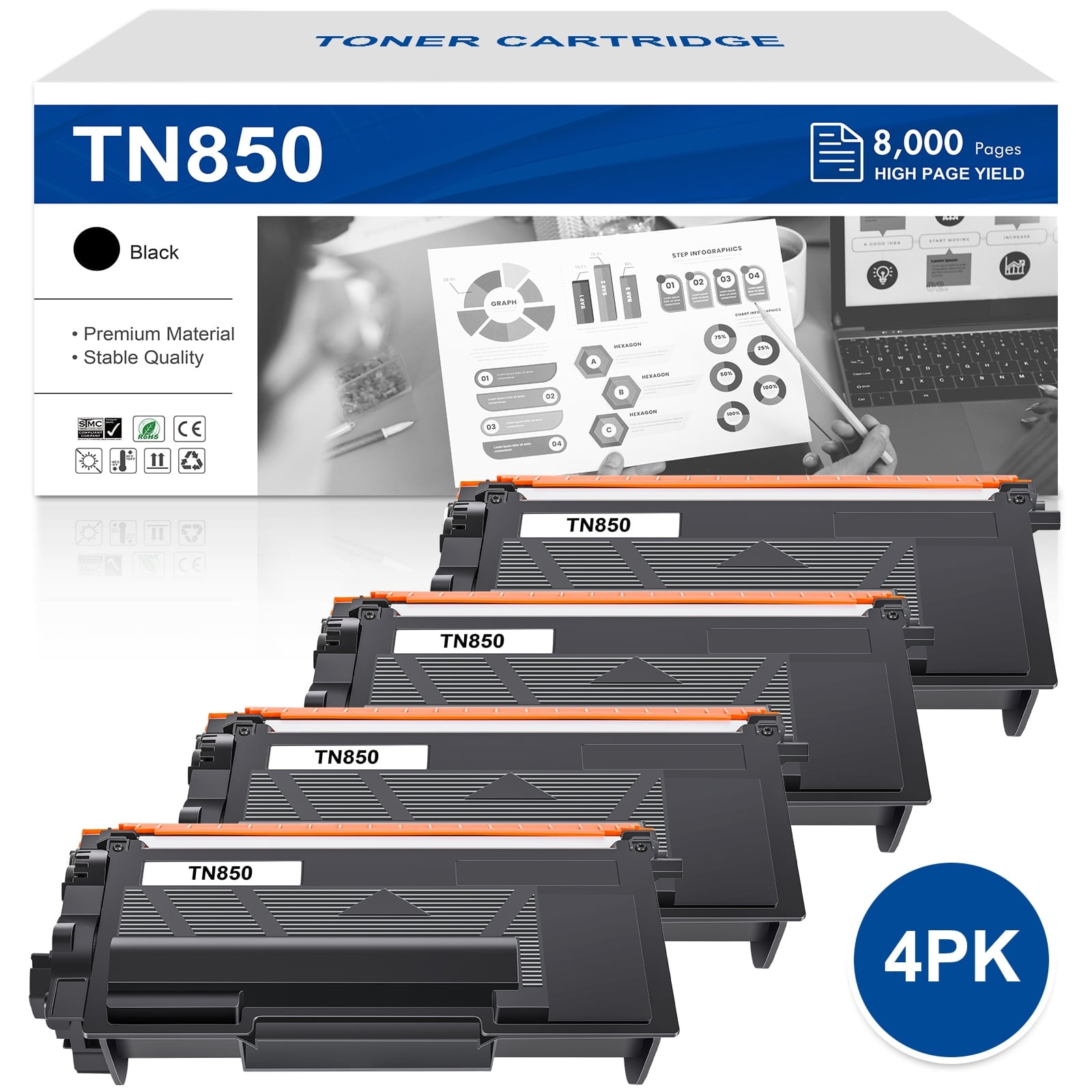 Vipink TN850 TN820 Toner Cartridge, Black Ink, Compatible for Brother ...