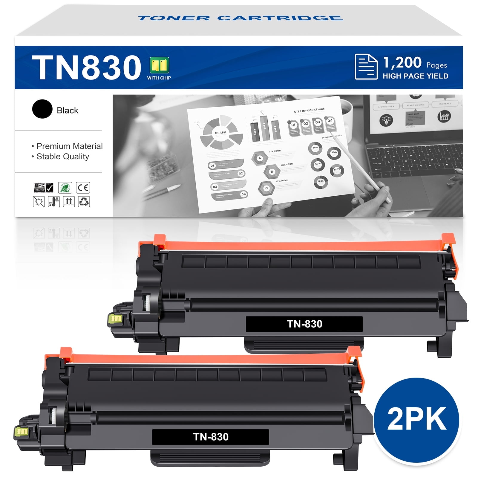TN830 TN830XL Toner Cartridge Compatible for Brother TN830 TN-830 TN ...