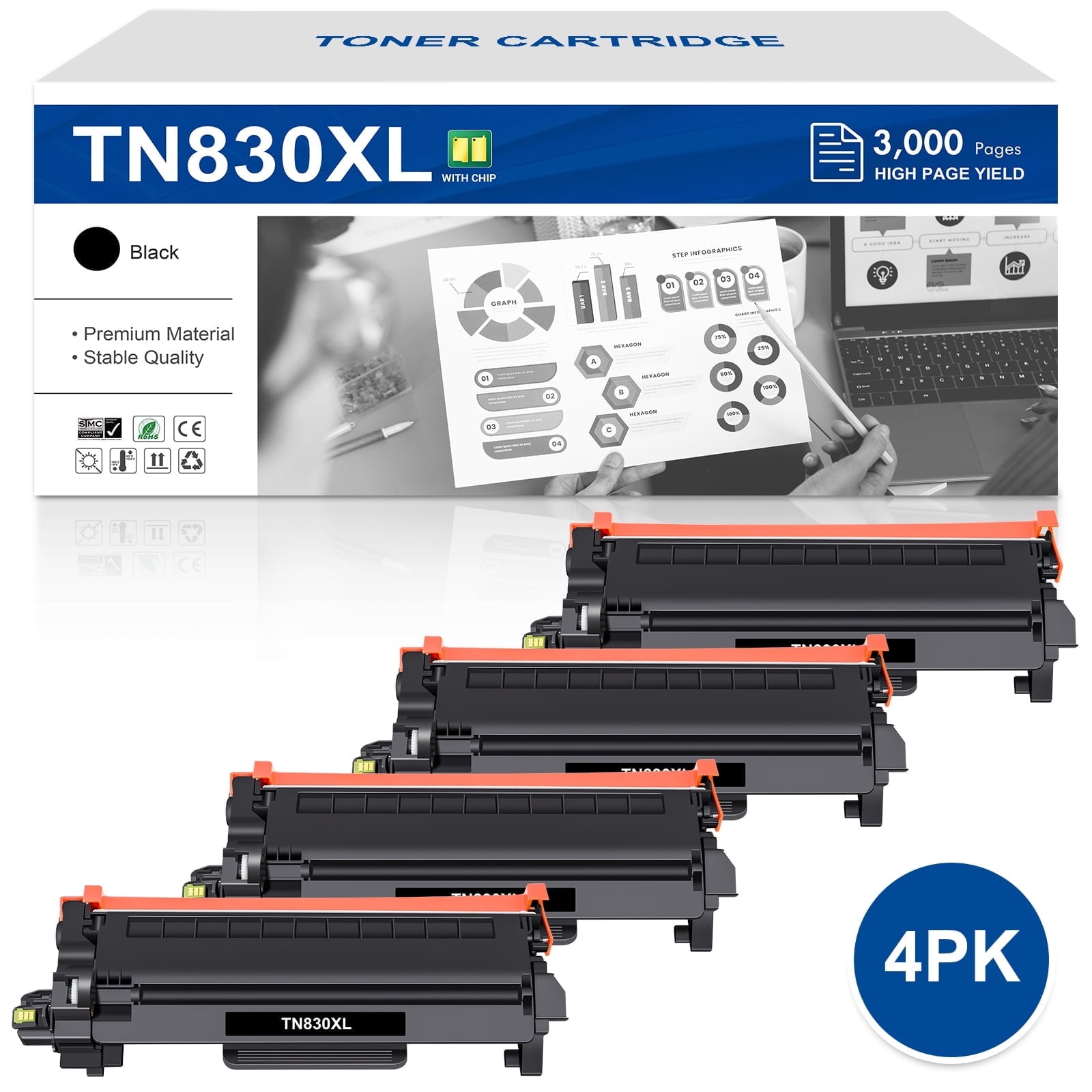 TN830XL High Yield Toner Cartridge TN830 Compatible for Brother TN830XL ...