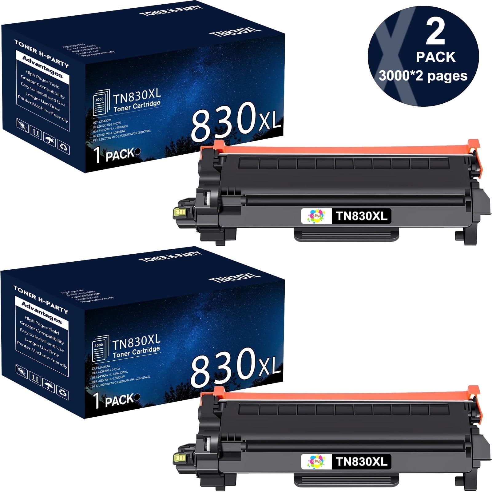 Brother TN830XL High Yield Black Toner Cartridge 2-Pack for HL-L2400D ...