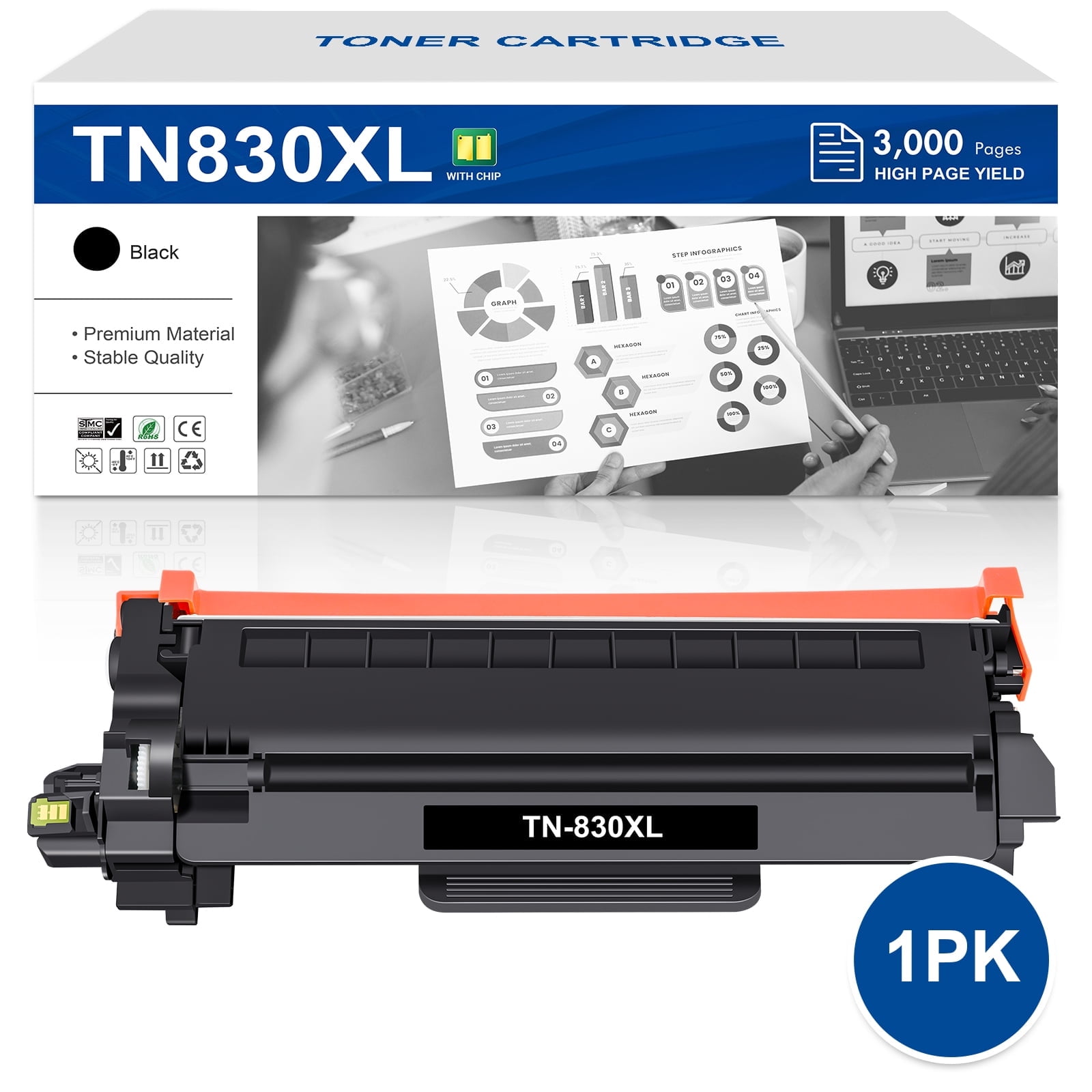 TN830XL TN830 High Yield Toner Cartridge Compatible for Brother TN830XL ...