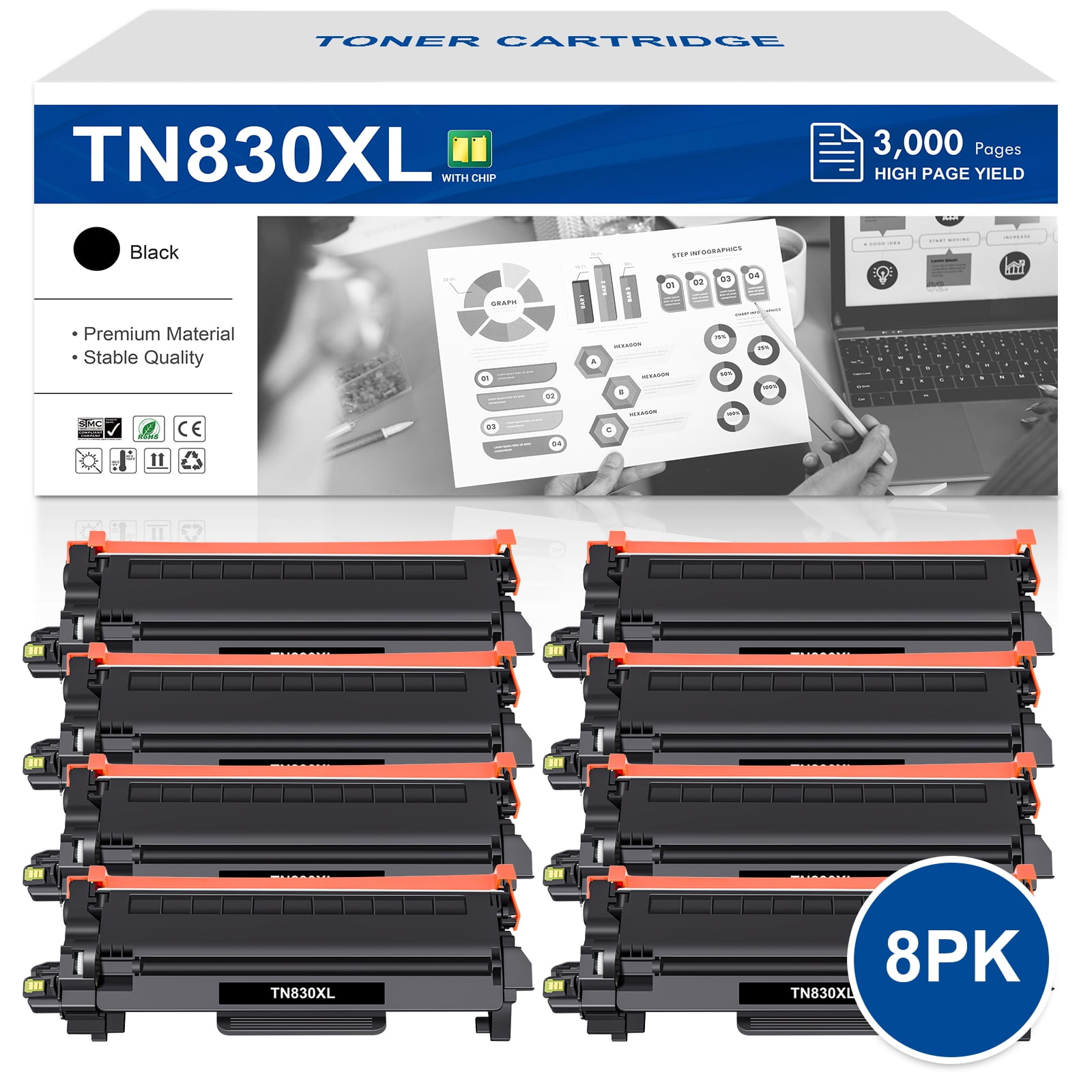 TN830XL Toner Cartridge Black Compatible for Brother TN830XL TN830 TN ...