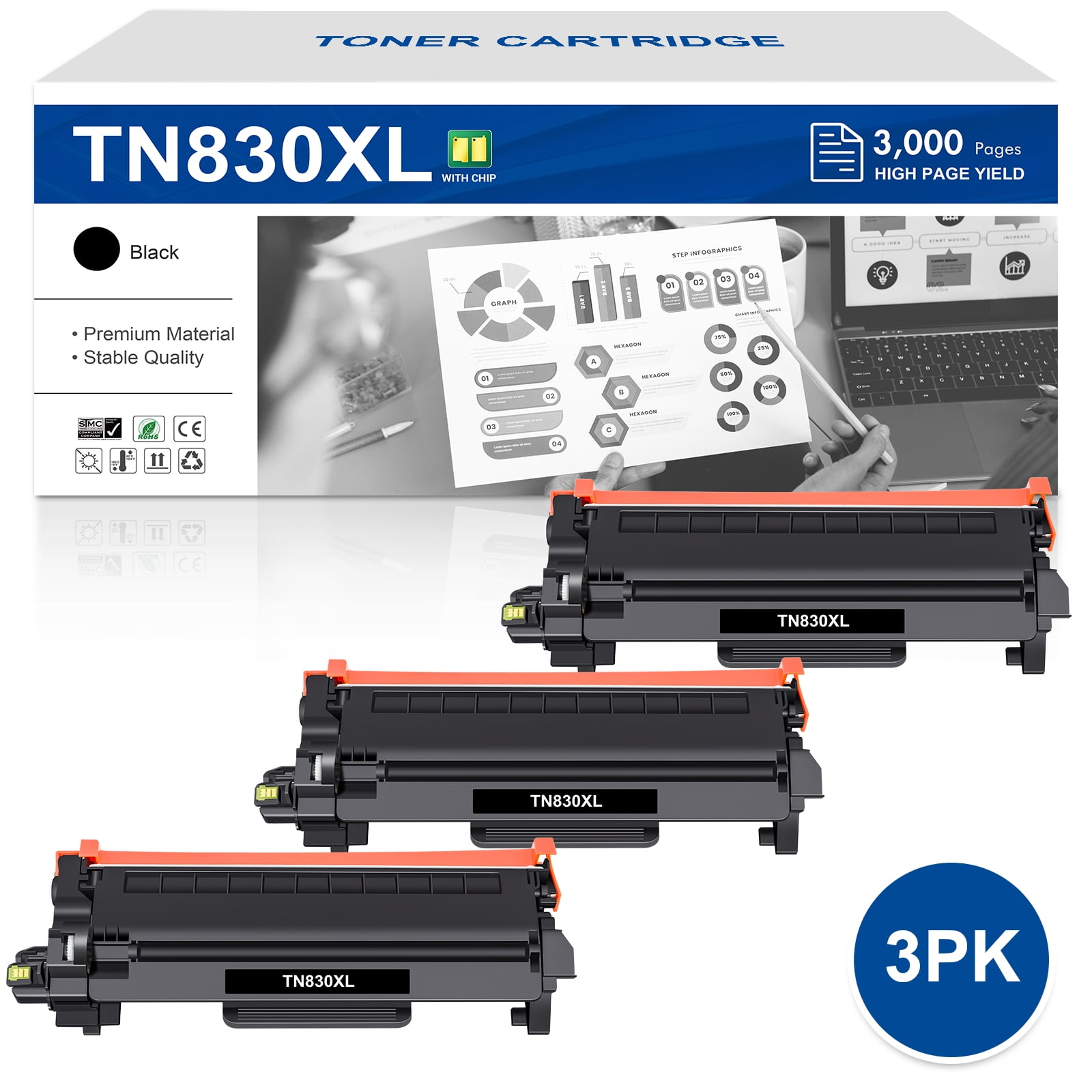 TN830XL Toner Cartridge Black Compatible for Brother TN830XL TN830 TN ...