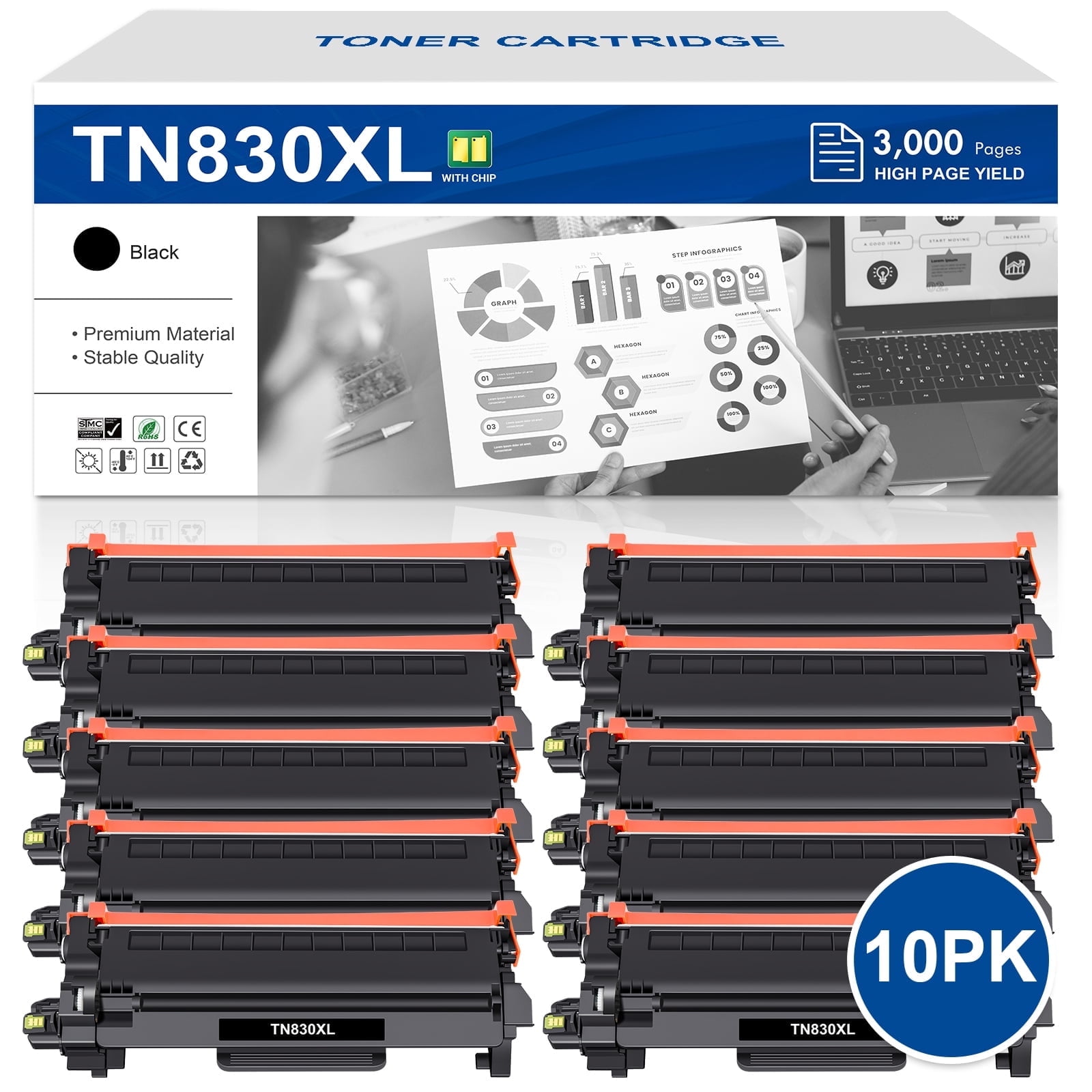 TN830XL Toner Cartridge Black Compatible for Brother TN830XL TN830 TN ...