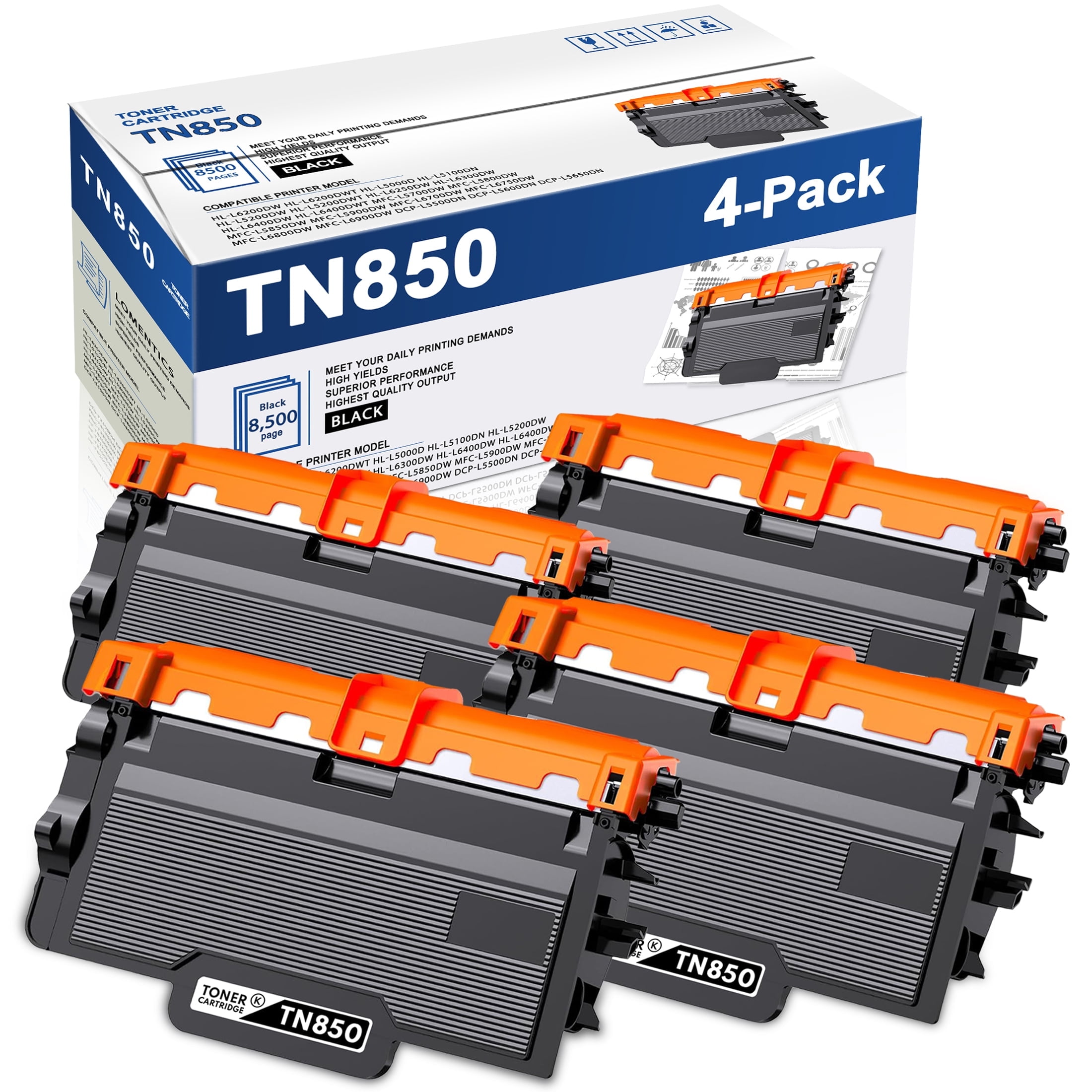 4-Pack Black TN-850 Toner Cartridge for Brother Models: MFC-L5900DW, HL ...