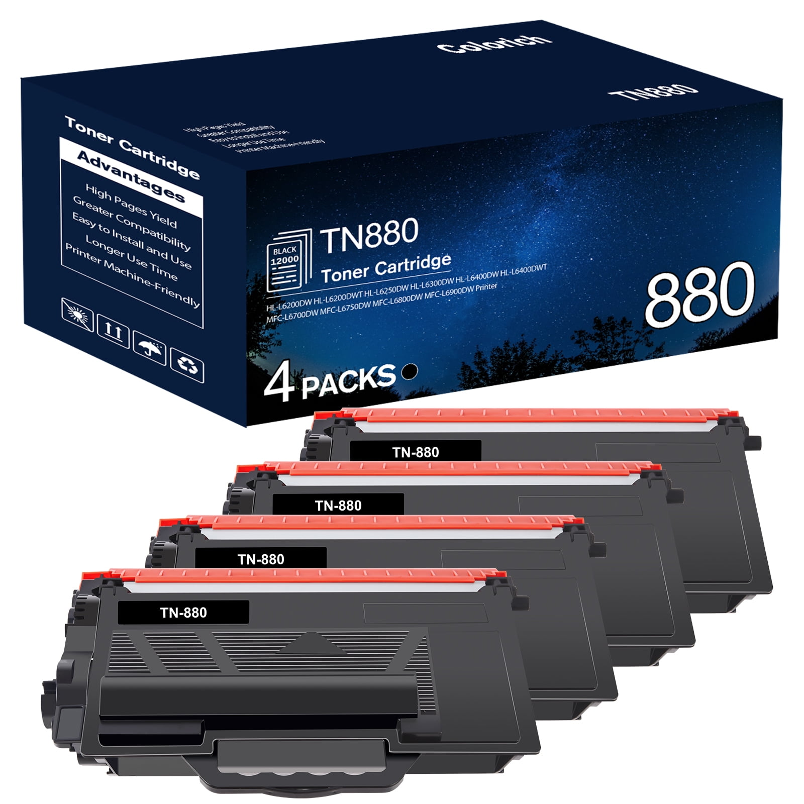 Colorich TN880 High Yield Black Toner Cartridge, Compatible for Brother ...