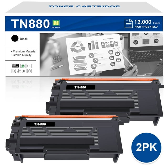 TN880 High Yield Black Toner Cartridge 2-Pack for Brother HL-L6200DW ...