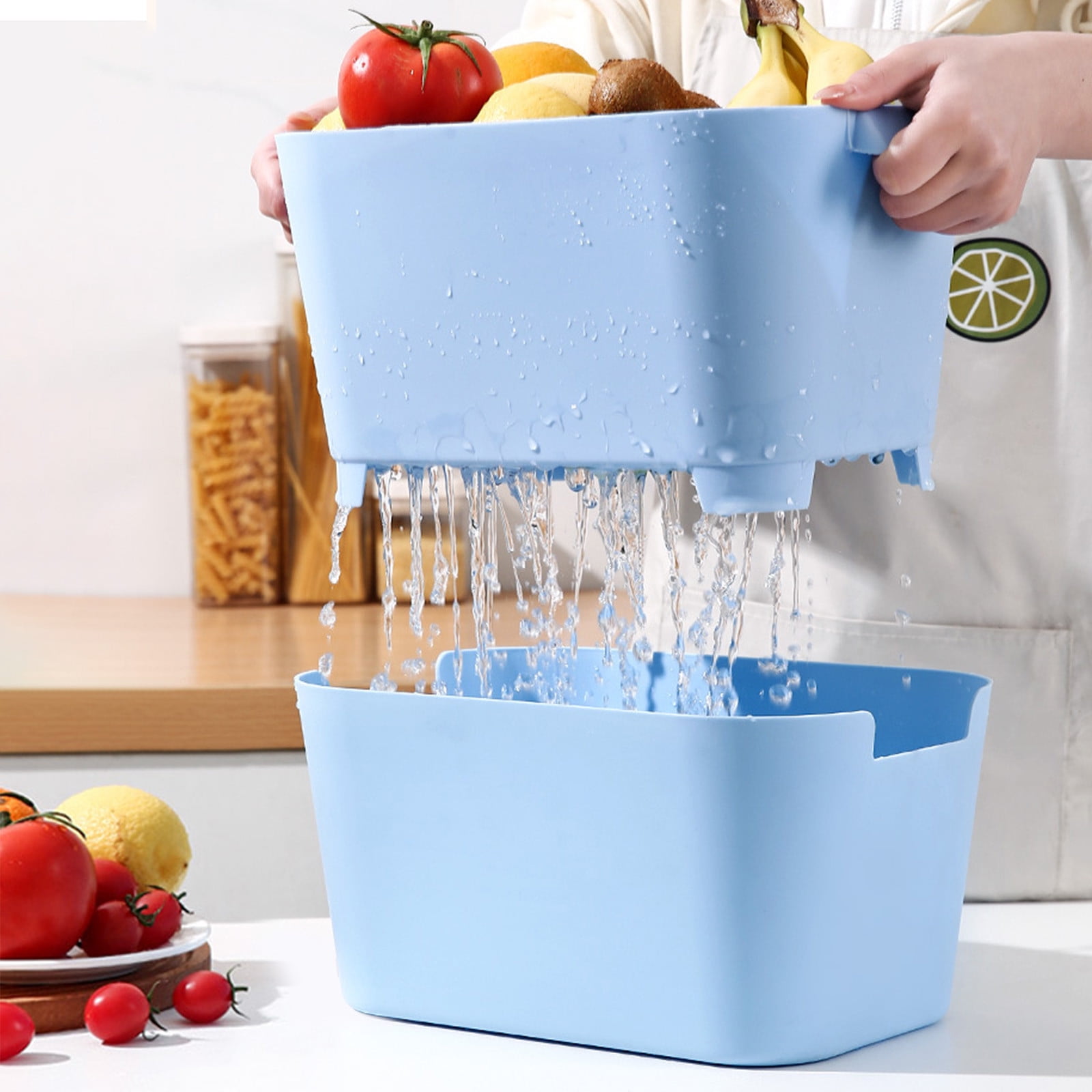 TNDBKQWR Double-Layer Draining Basket Garden Colander Basket Food Drainer for Sink Fruit Holder ...