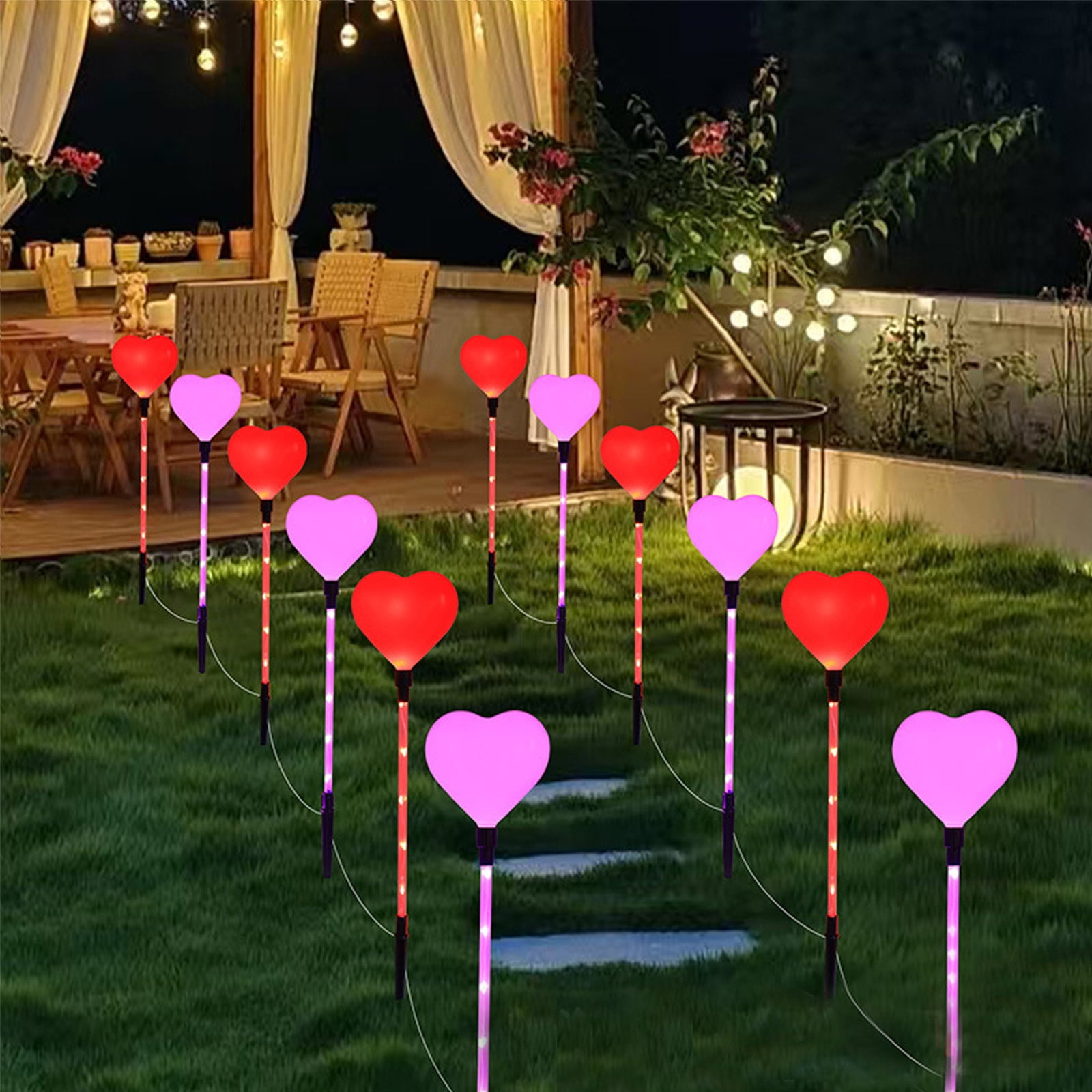 TNDBKQWR Valentines Solar Lights Set of 6 LED Heart Lights Valentines ...