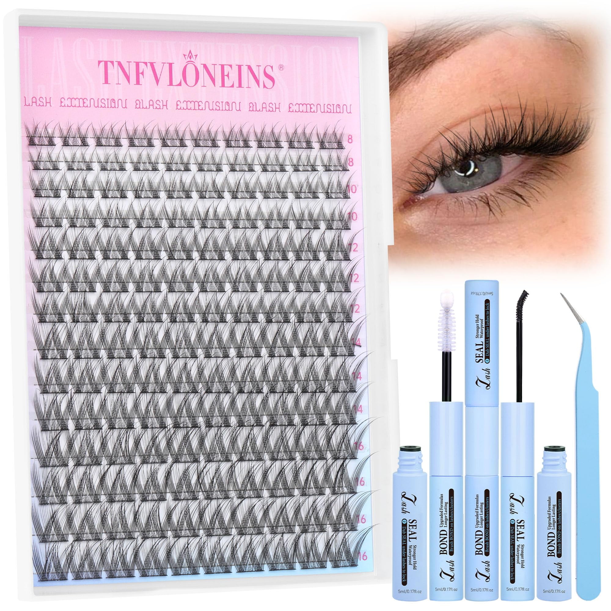 TNFVLONEINS Lash Clusters Kit AIF9 8-16mm Eyelash Clusters Kit Natural ...
