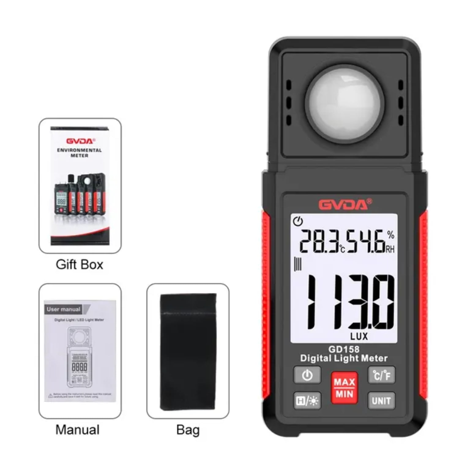 TNHOYUE GD158 Light Meter 200000 Lux Digital Illuminance Meter ...