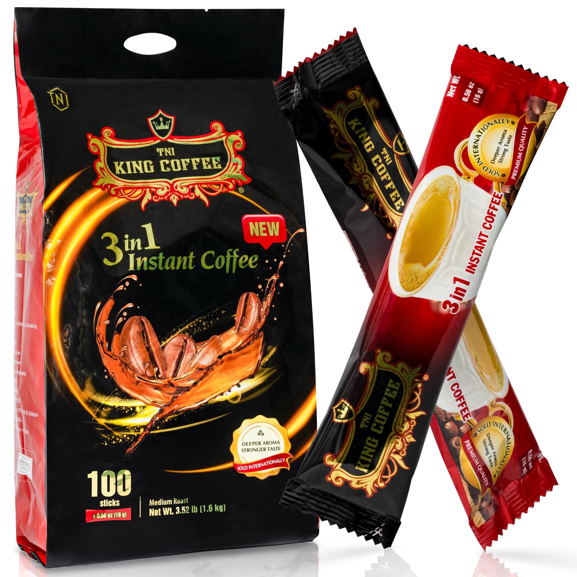 TNI King Coffee 3 in 1 Instant Vietnamese Coffee, 100 Single Serve ...