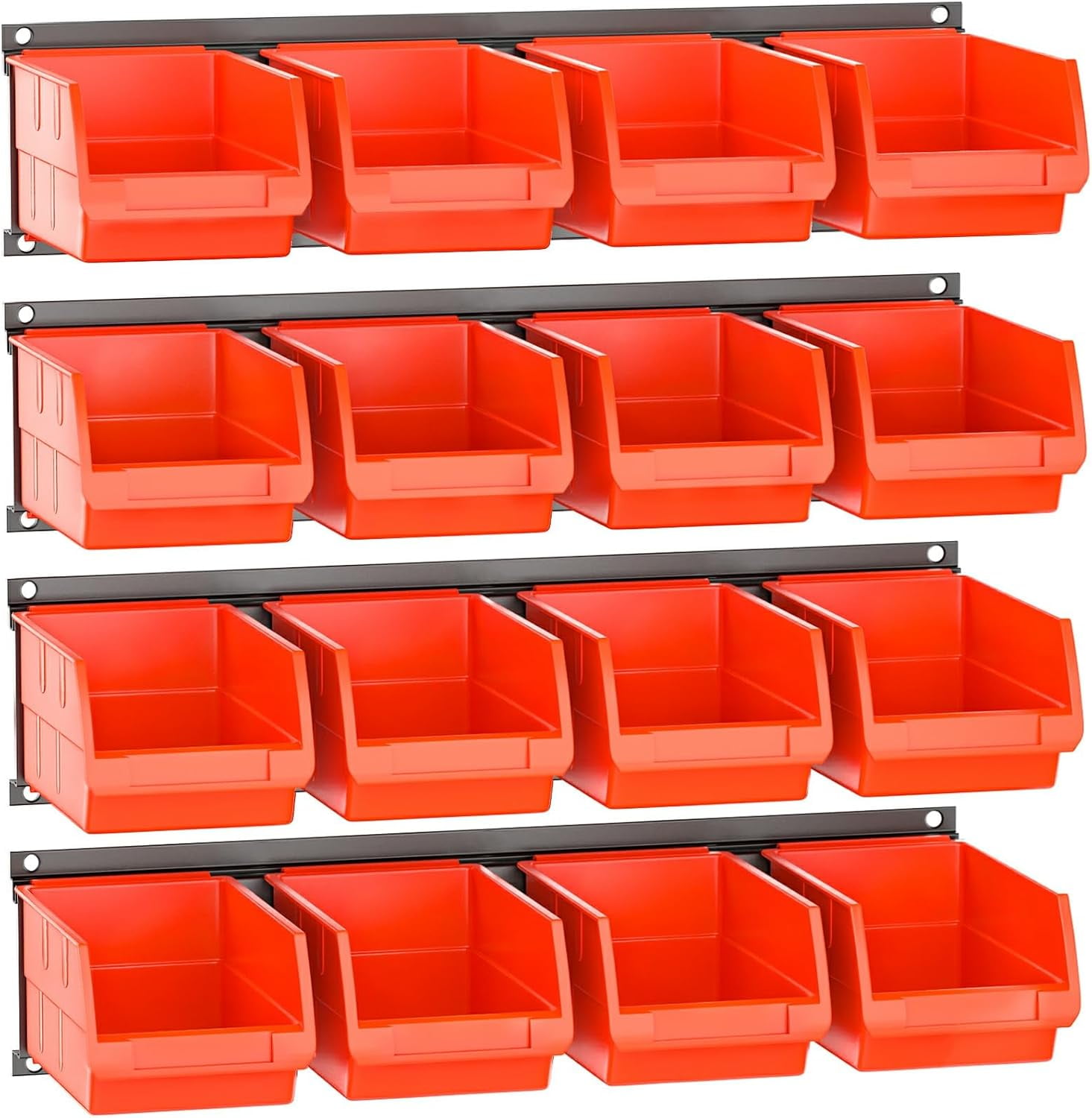 TNINE 16-Pack Plastic Wall-Mounted Stackable Storage Bins with 4 Steel ...