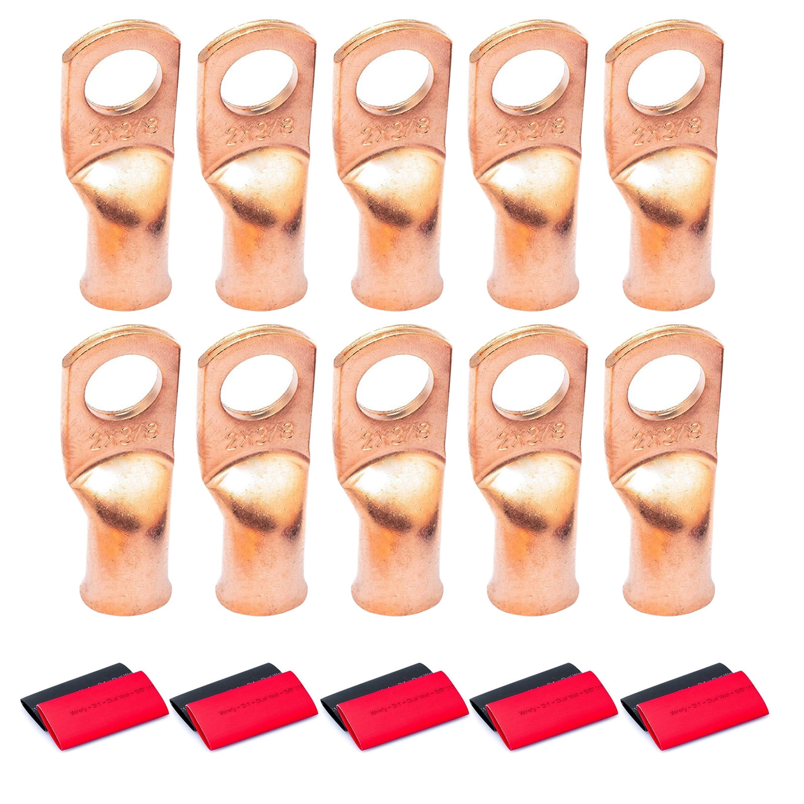 TNOBHG 2 Awg Ring Terminals 10pcs 2 Awg Tinned Battery Lugs with Heat ...