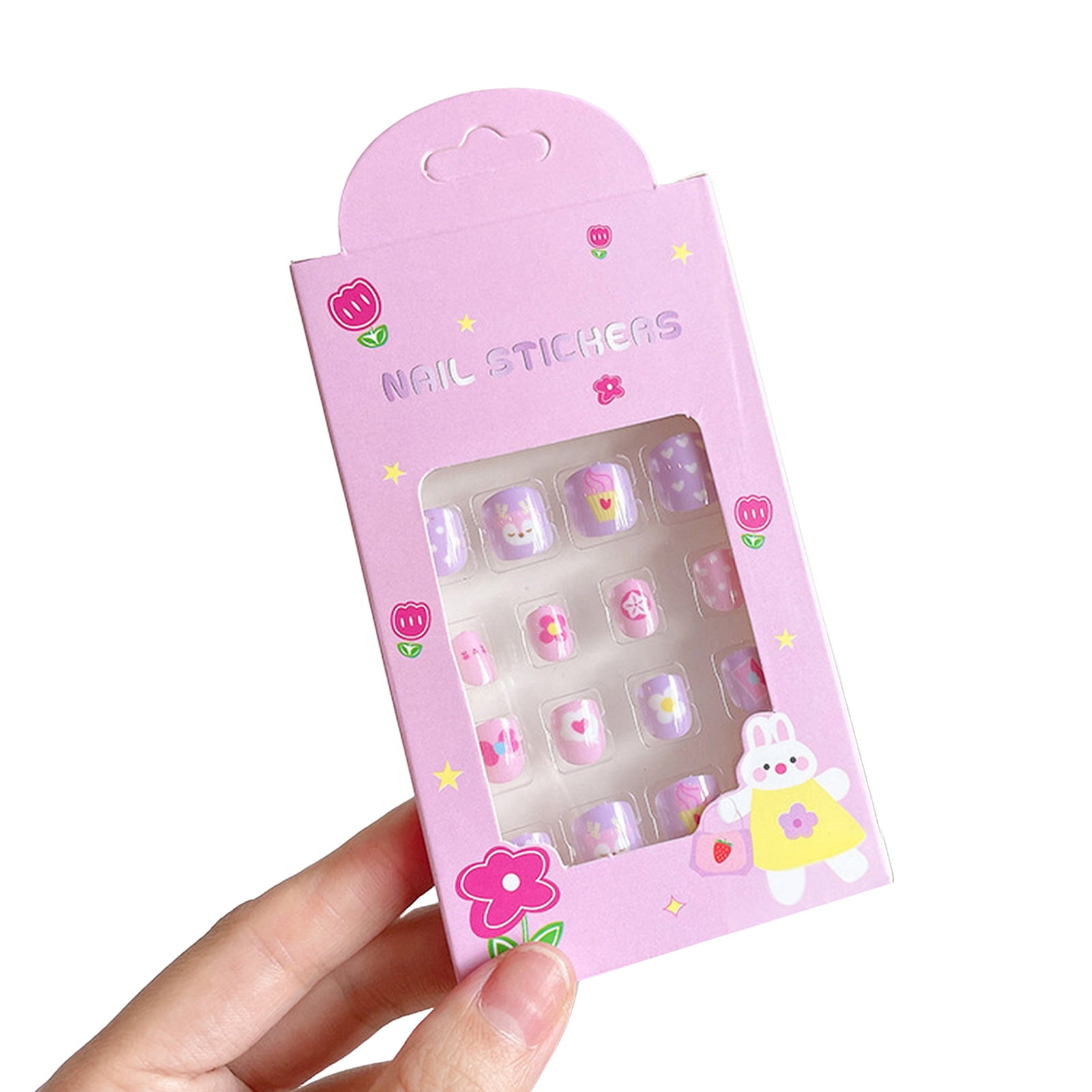 TNOBHG Kids Fake Nails 24pcs Kids Fake Nail Set Kawaii Kids Nail Art ...