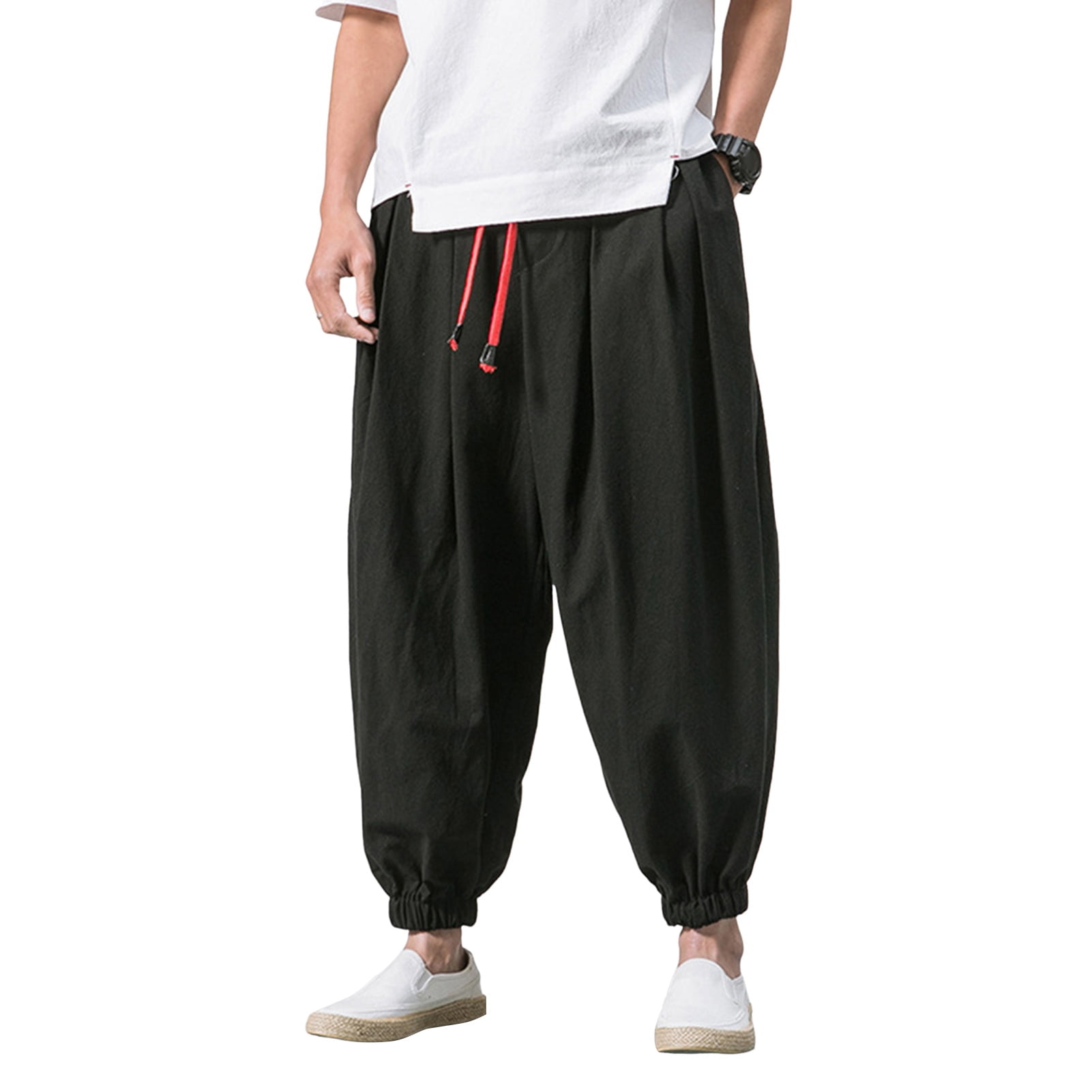 TNOBHG Men Harem Pants Men's Elastic Waist Drawstring Harem Trousers ...
