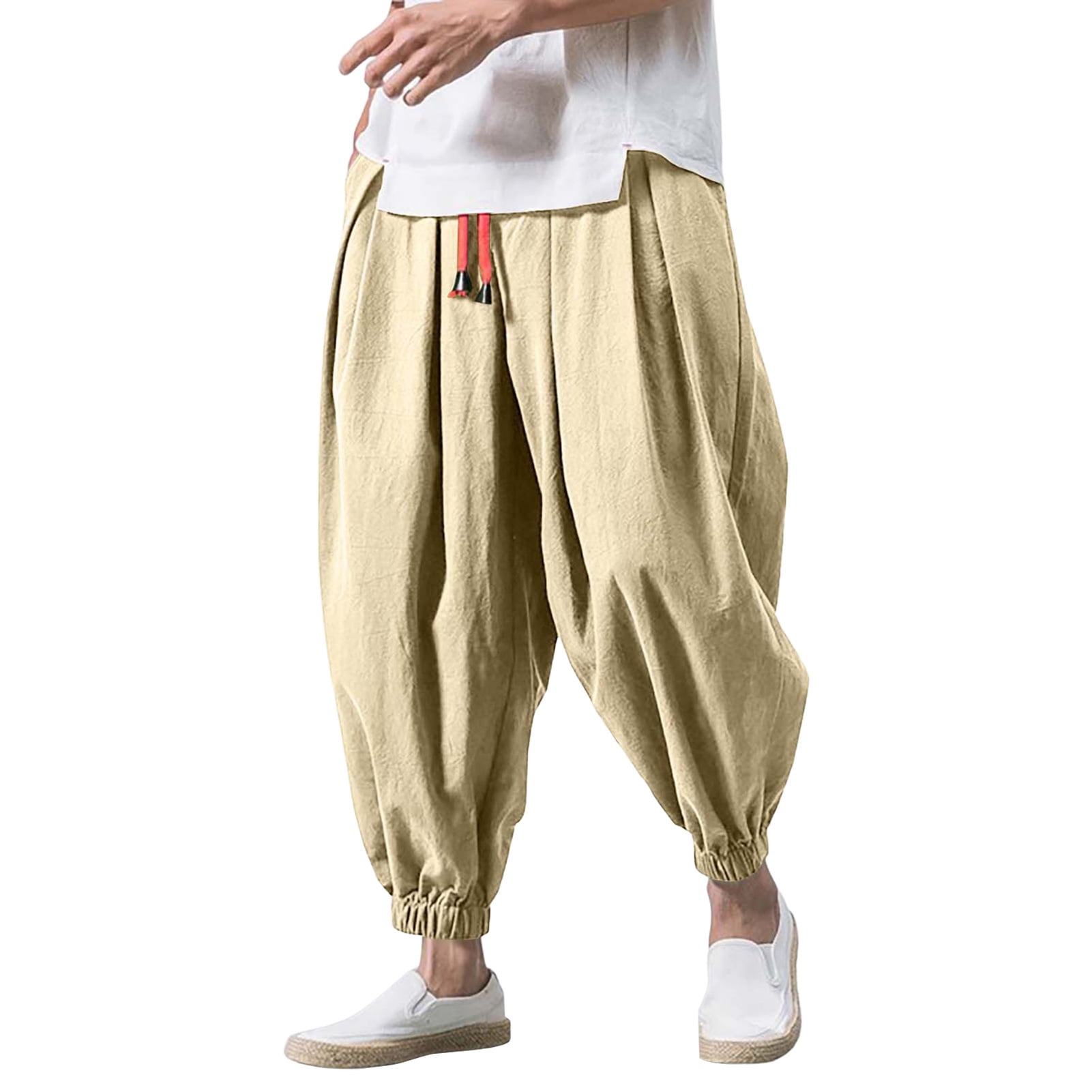 TNOBHG Men Harem Pants Men's Elastic Waist Drawstring Harem Trousers ...