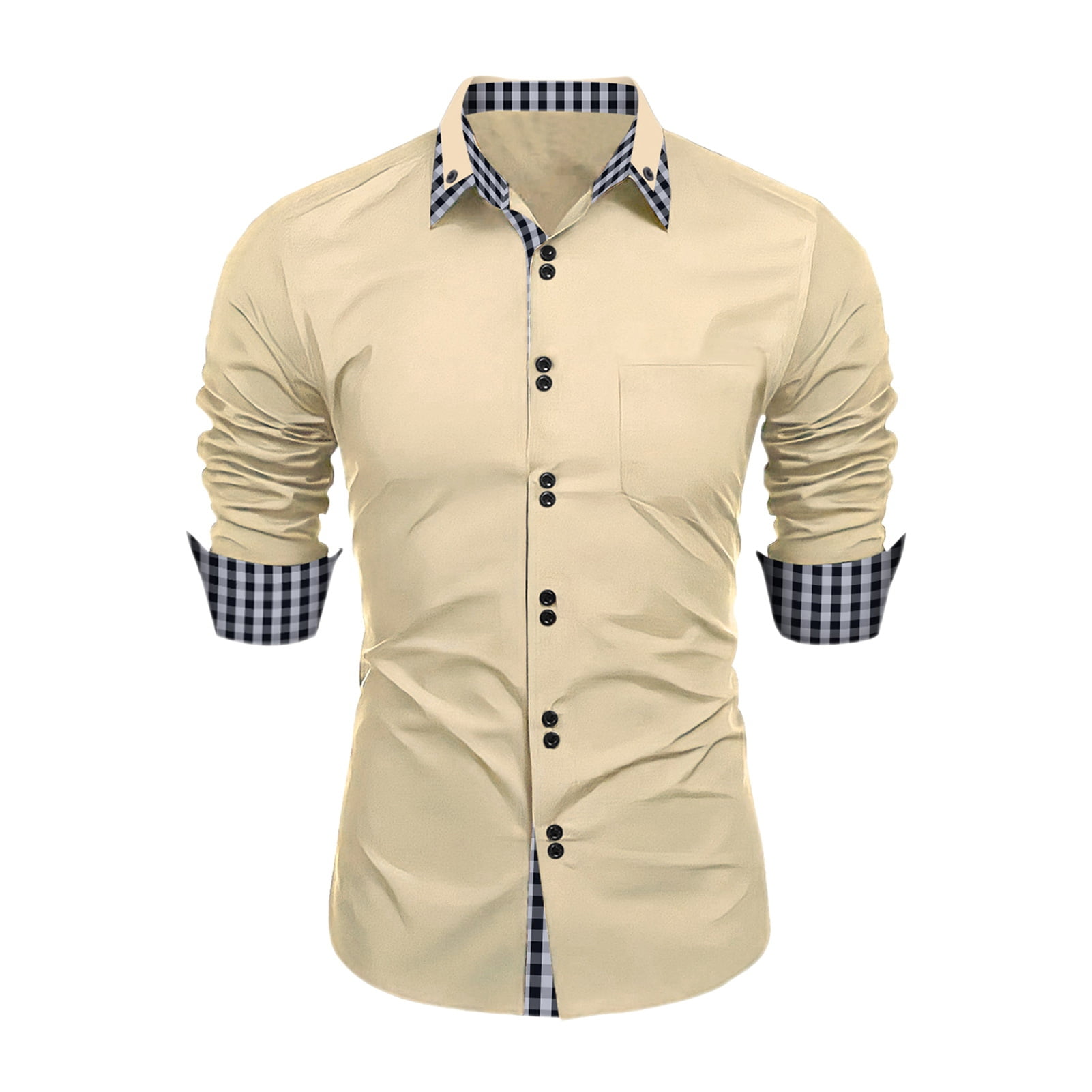 TNOBHG Men Regular Fit Shirt Men's Spring Shirt Colorblock Plaid Print ...