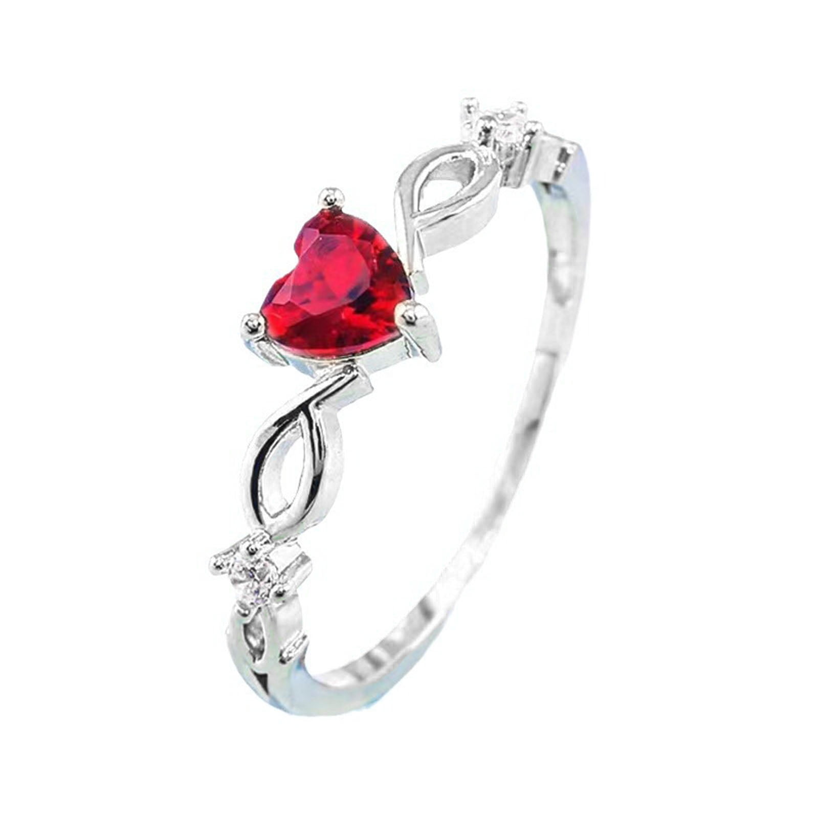 TNOBHG Red Heart Ring Women's Heart Rhinestone Hollow Out Electroplated ...