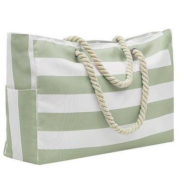 Muka Women Striped Canvas Tote Shoulder Beach Bag with Inner Zipper ...