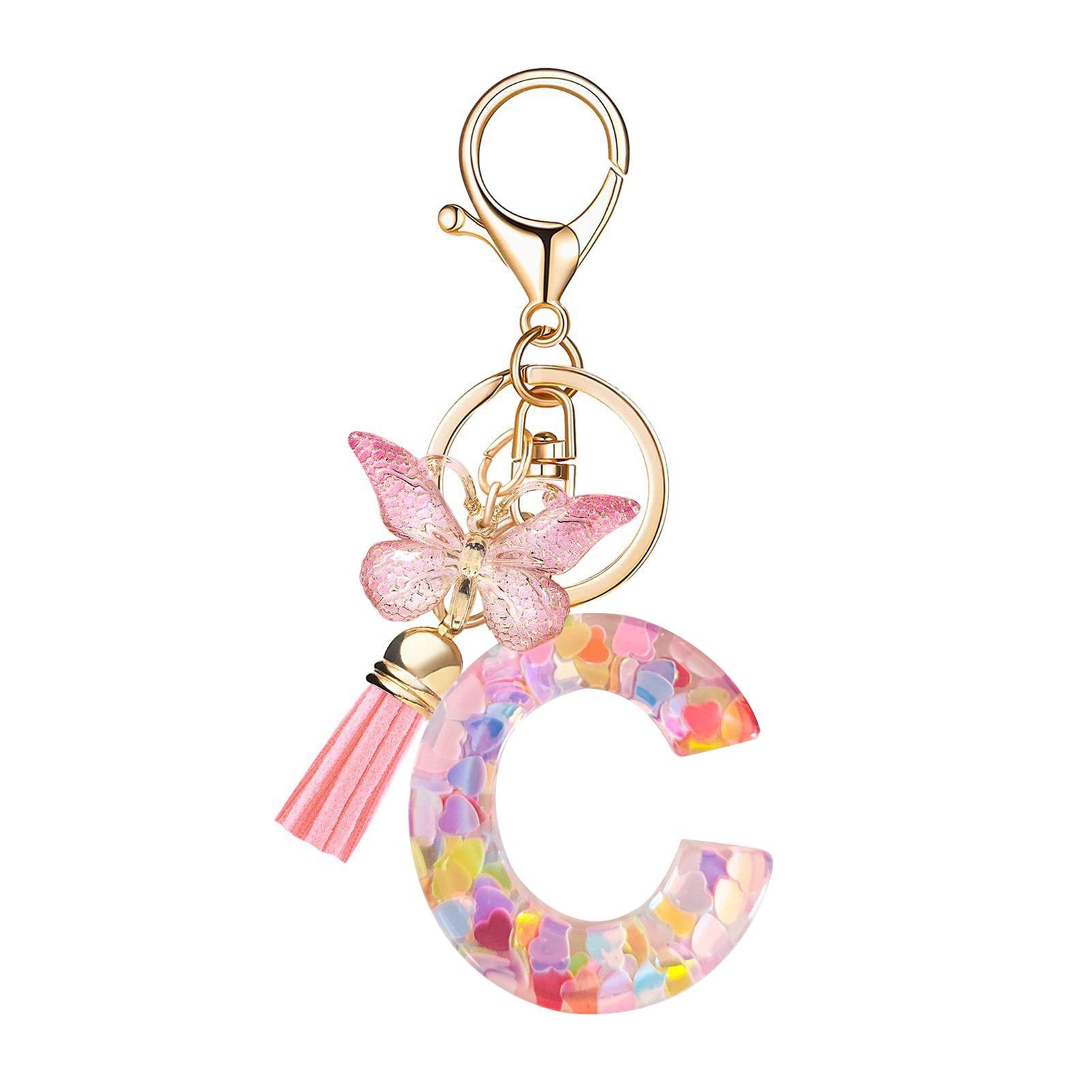 TNOBHG Tassel Keychain Epoxy Resin English Alphabet Keychain with Heart ...