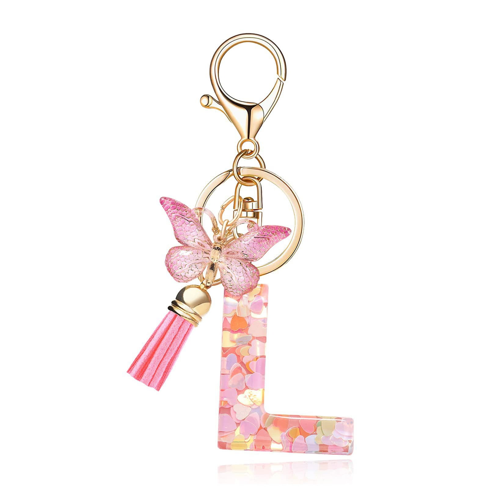 TNOBHG Tassel Keychain Epoxy Resin English Alphabet Keychain with Heart ...
