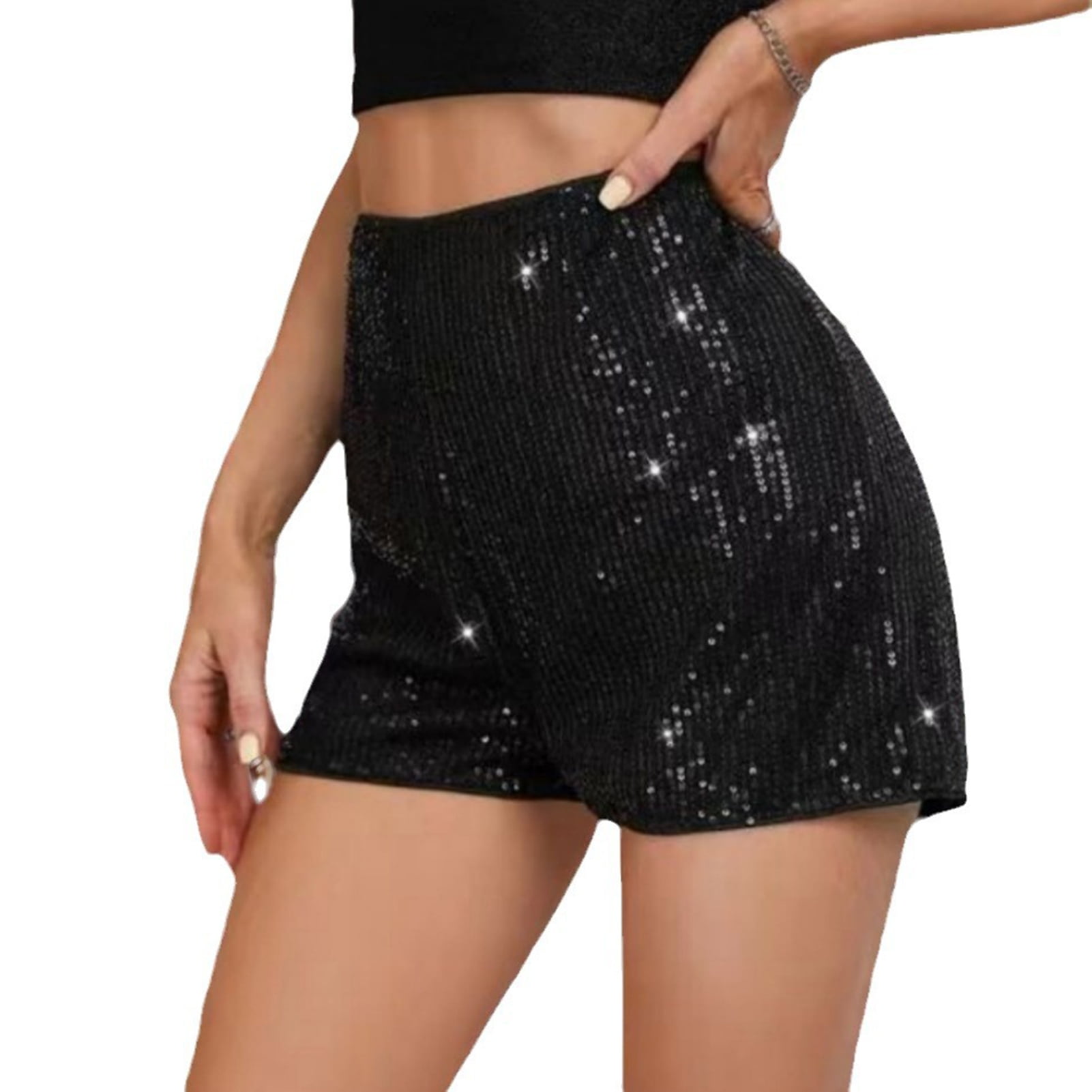 TNOBHG Women Sequin Shorts Women's Sparkling Sequin Shorts Elastic Band ...
