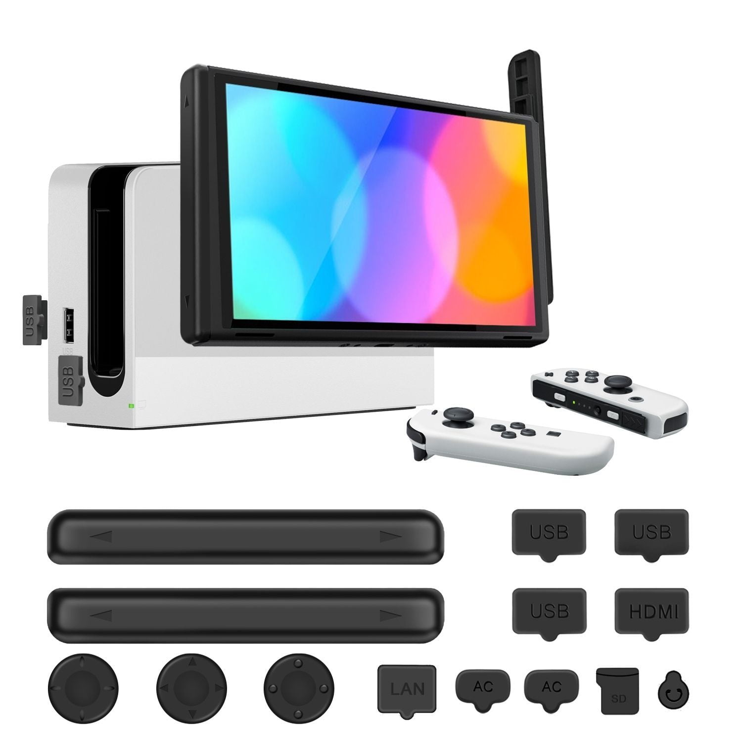 TNP Products Dust Cover Kit for Nintendo Switch, Tempered Glass Screen Protector Accessory Set ...