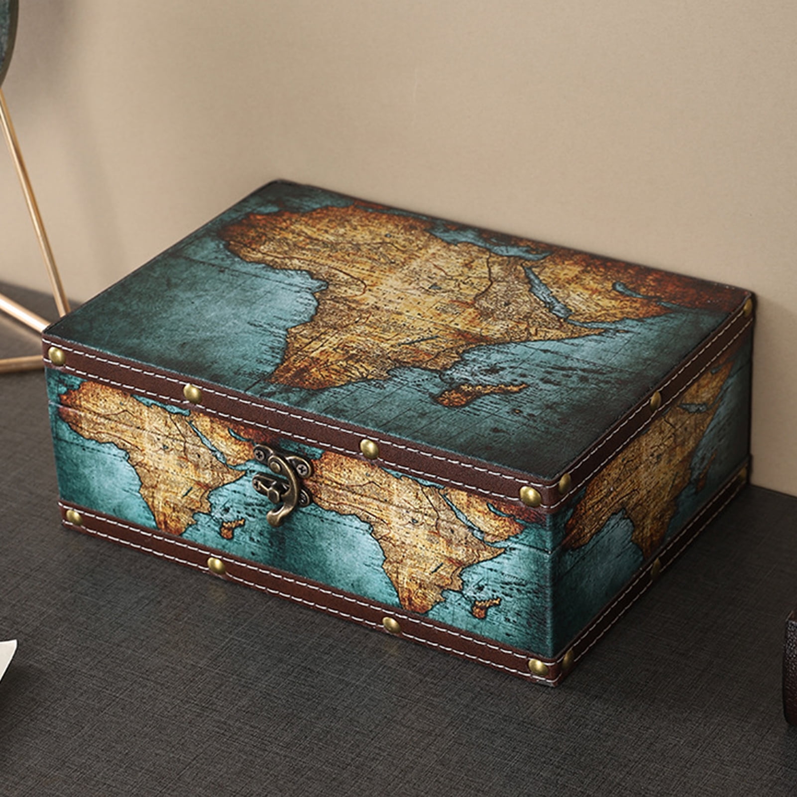 TNSAWRRYOE Nautical Chart Wooden Leather Storage Box Large-Capacity ...