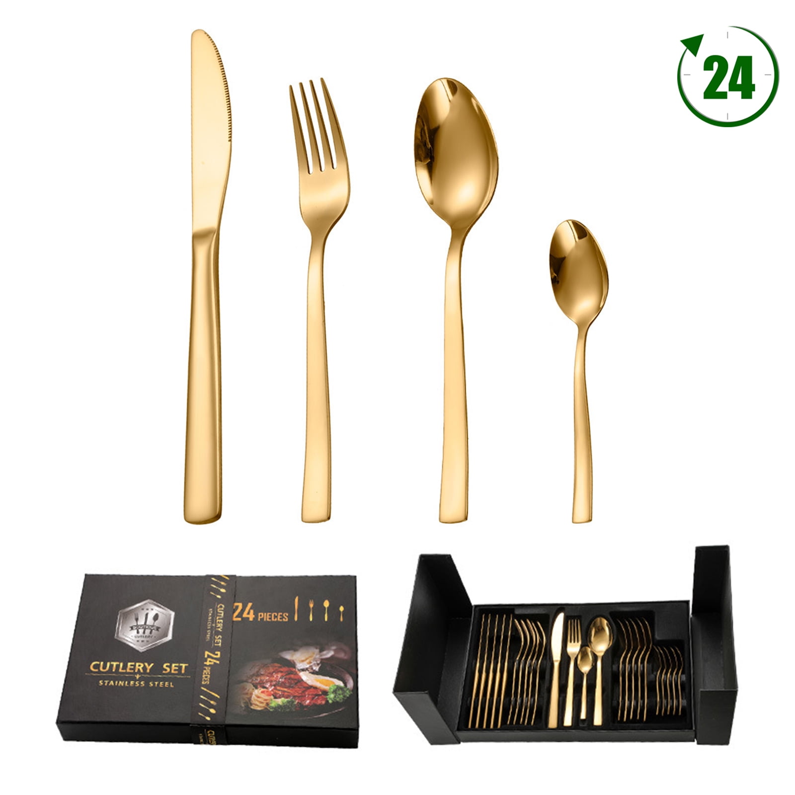 TNSAWRRYOE 24-Piece Set of Stainless Steel Steak Knives Forks and ...