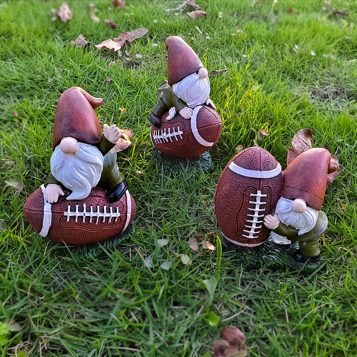 TNSAWRRYOE 3PCS Gnome Rugby Ball Resin Statue Rugby Theme Garden ...