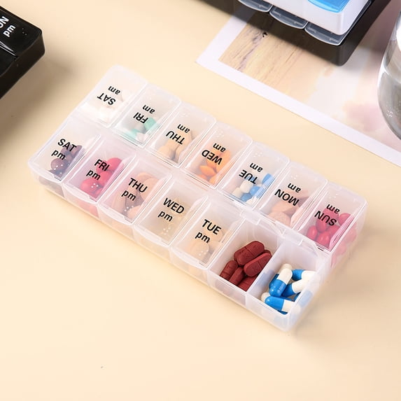 TNSAWRRYOE Double-Row 14-Compartment Braille-Labeled Weekly Pill ...