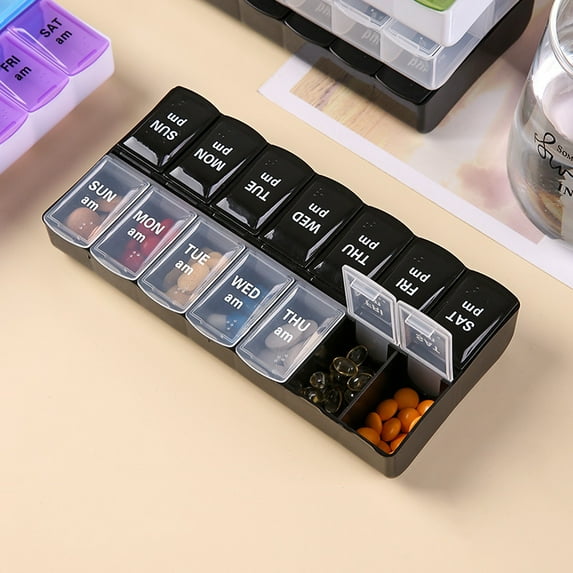 TNSAWRRYOE Double-Row 14-Compartment Braille-Labeled Weekly Pill ...