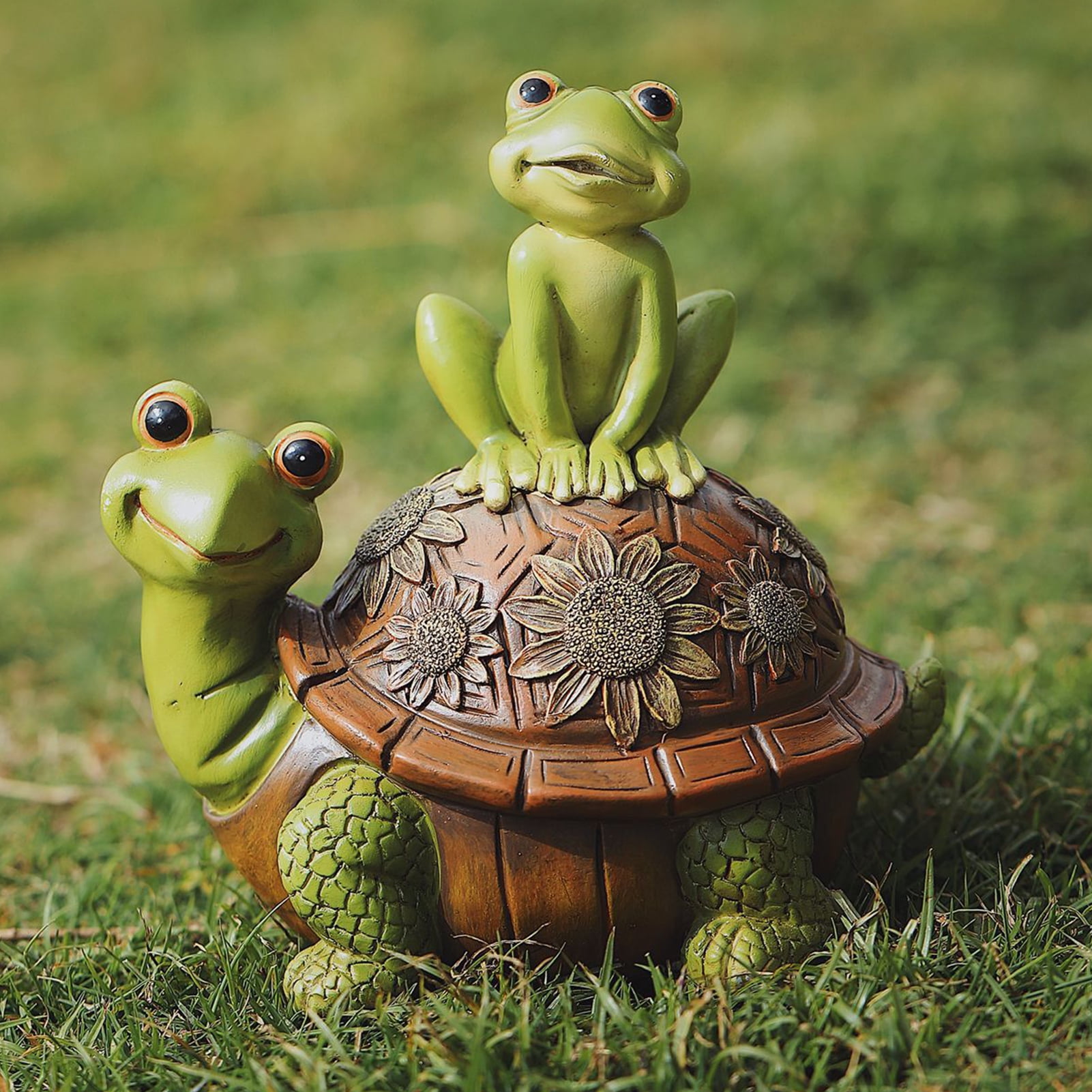 TNSAWRRYOE Frog Sitting Turtle Garden Resin Statue Outdoor Garden Patio ...