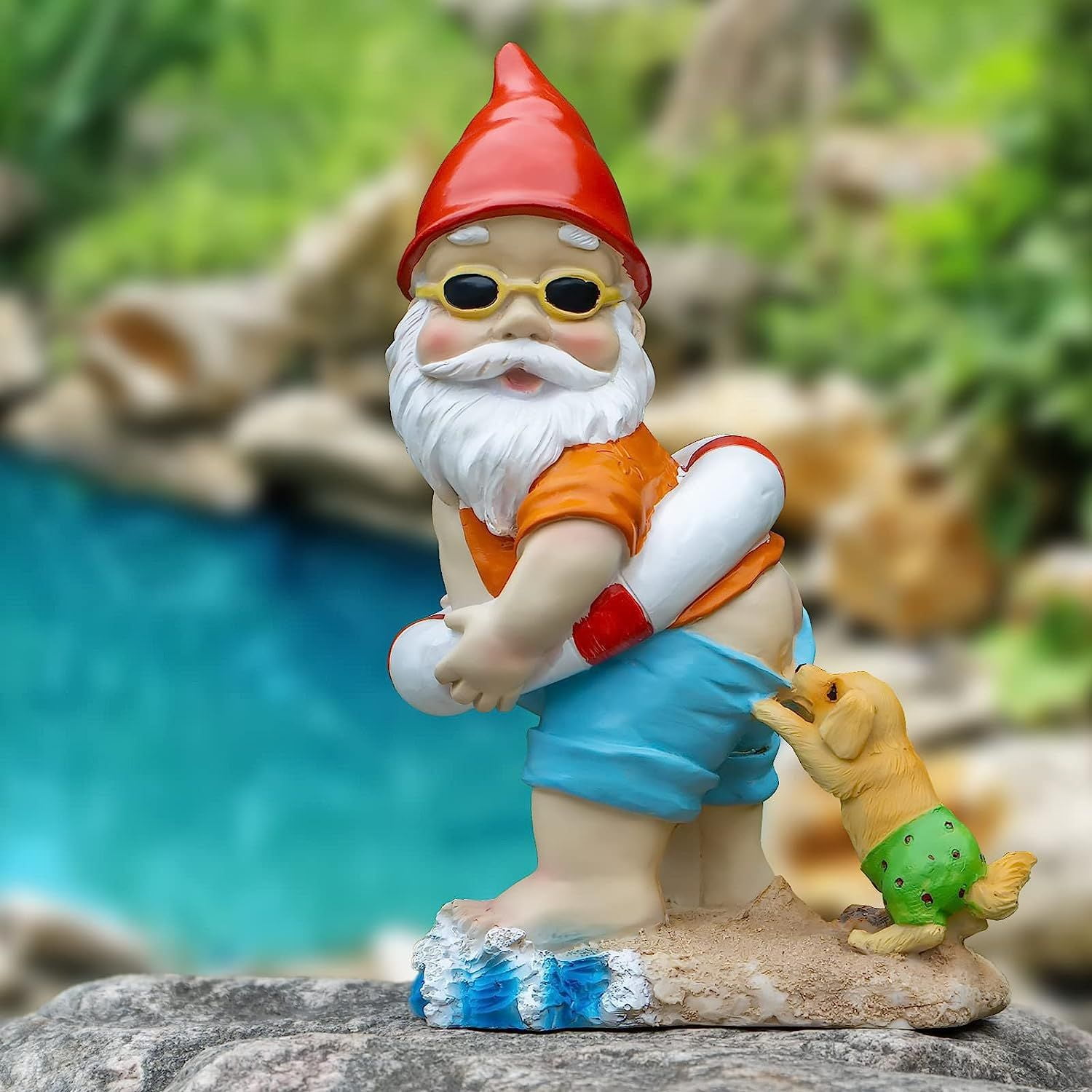 TNSAWRRYOE Outdoor Puppy Bites Gnome Resin Statue Outdoor Garden Lawn ...
