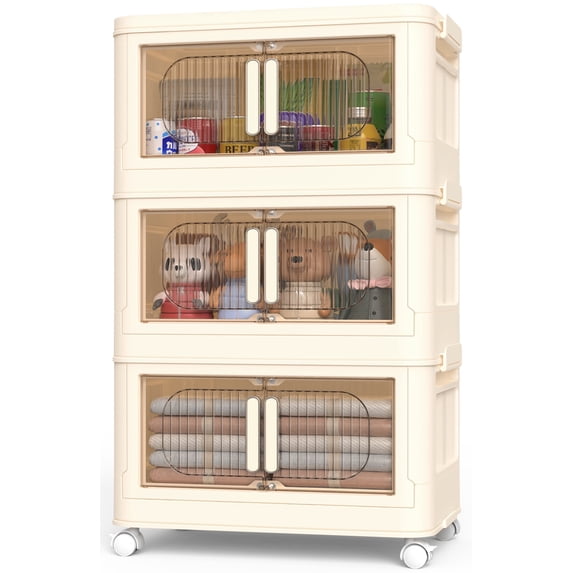 TNTANTS 3-Tier Stackable Collapsible Storage Bins, 80QT, with Magnetic ...