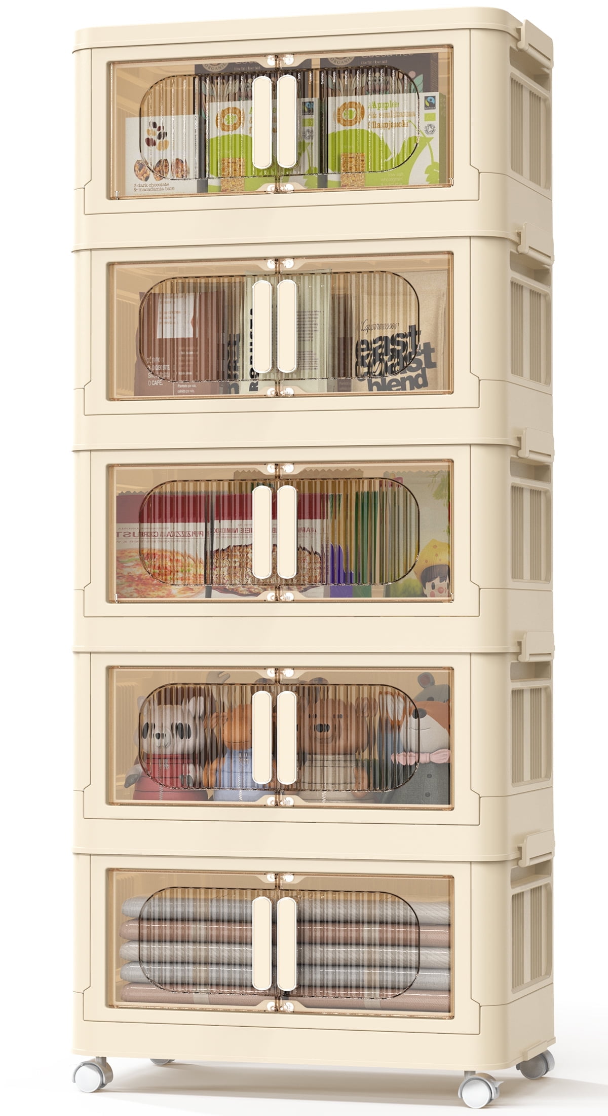 TNTANTS 5 Tiers Stackable Storage Bins with Wheels, Foldable Containers ...