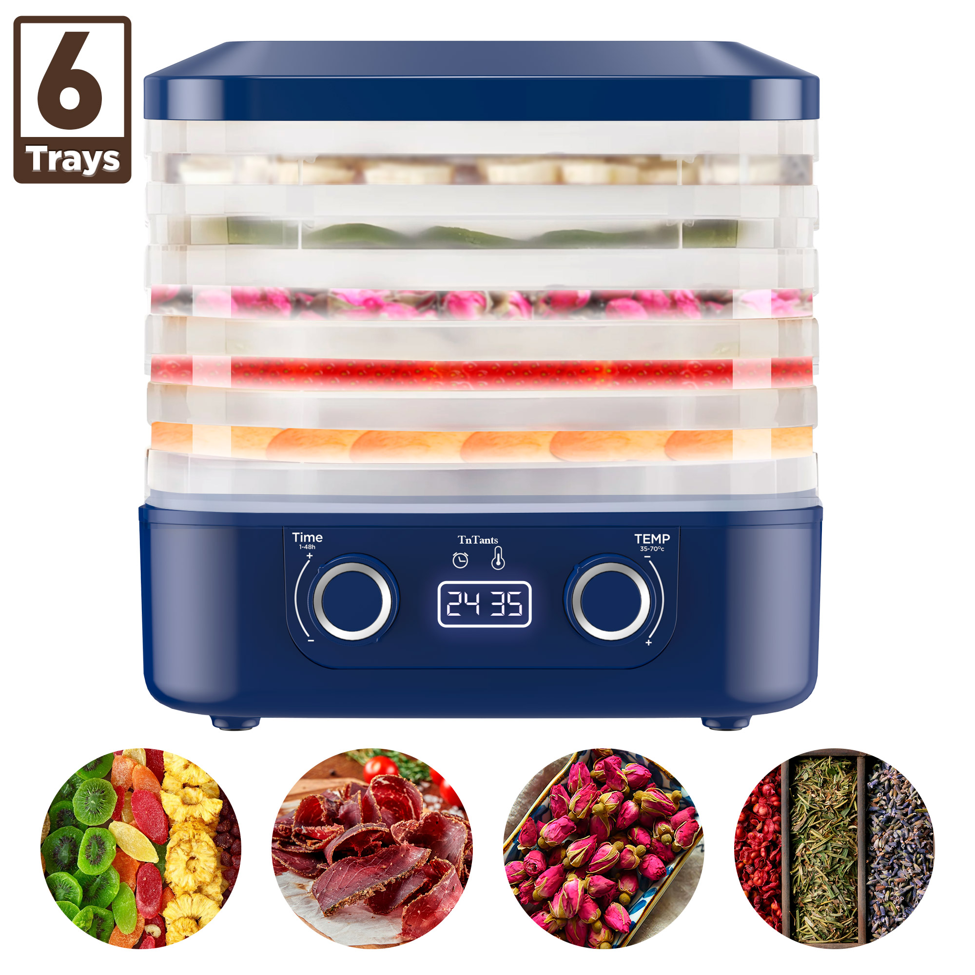 TNTANTS Food Dehydrator Machine, 6 Stackable BPA-Free Trays, with ...
