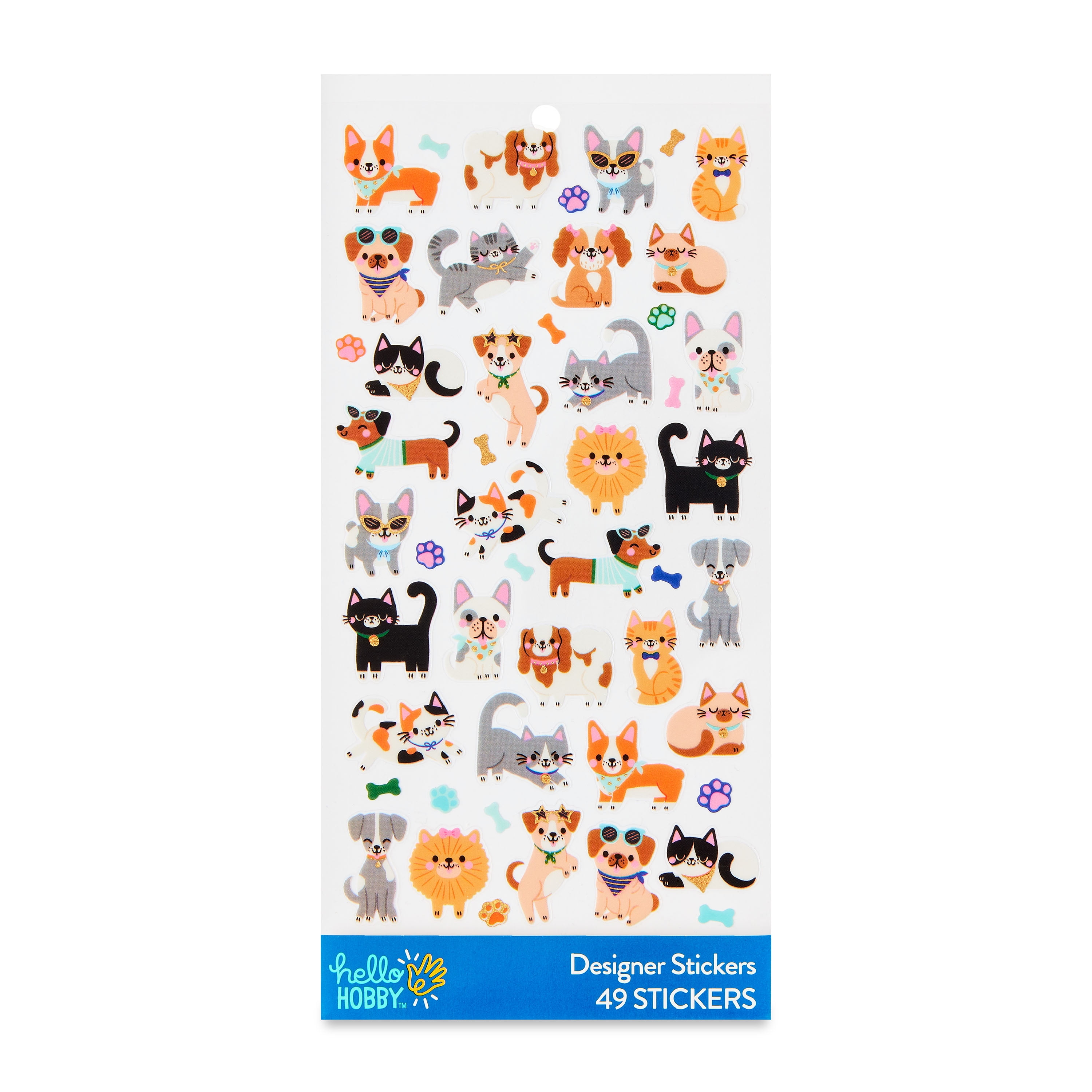 Hello Hobby Multicolor Tiny Cats and Dogs Sticker Set, 49 Count for ...