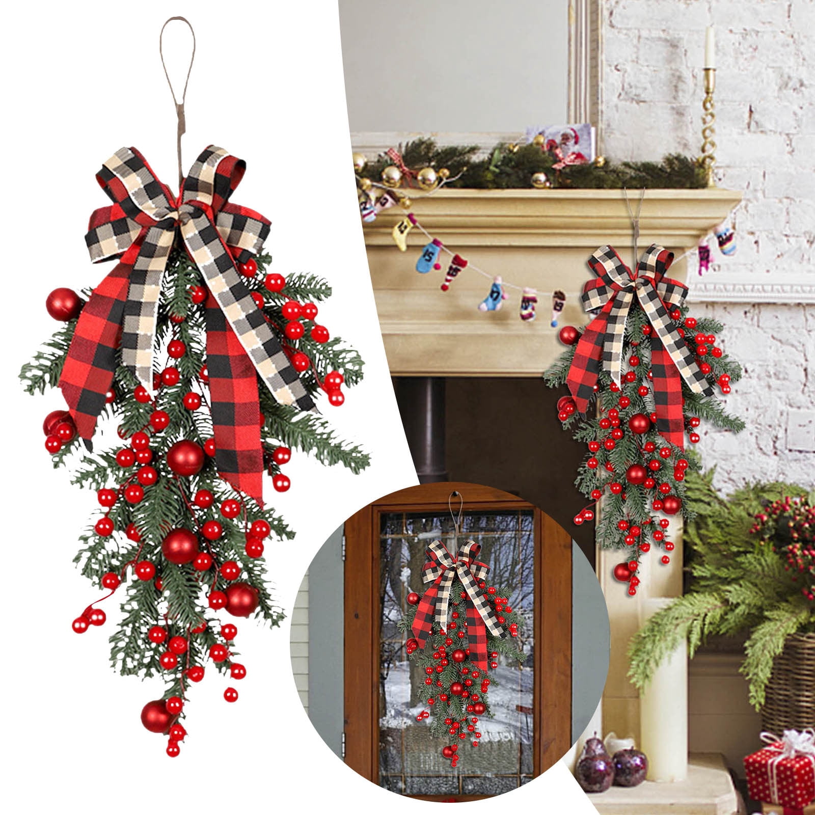 TOAHENLA 23.6 Inch Christmas Swags Artificial Teardrop Swags Wreaths ...