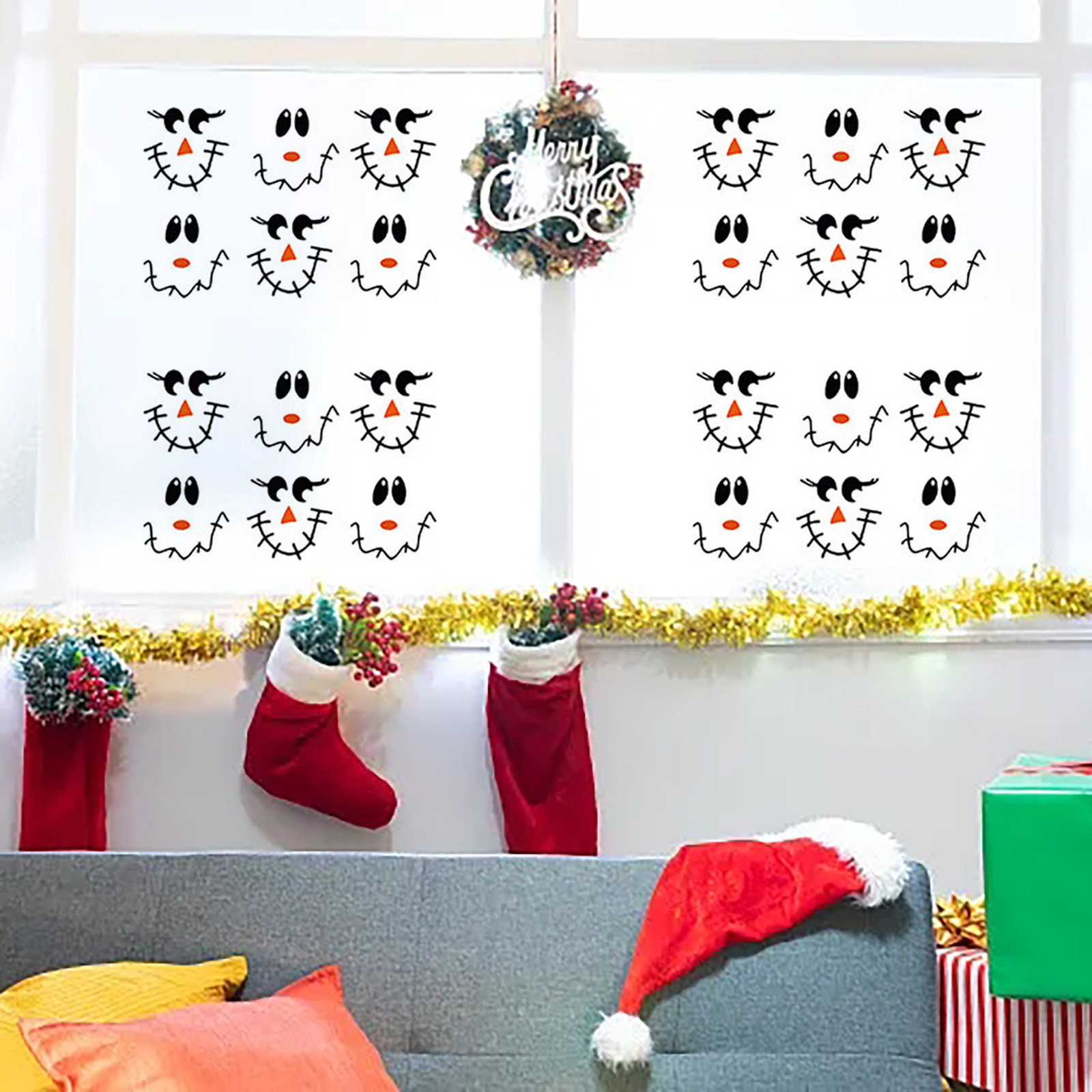 TOAHENLA 3Sheets Cute Cartoon Snowman Face Stickers Christmas Ornaments ...