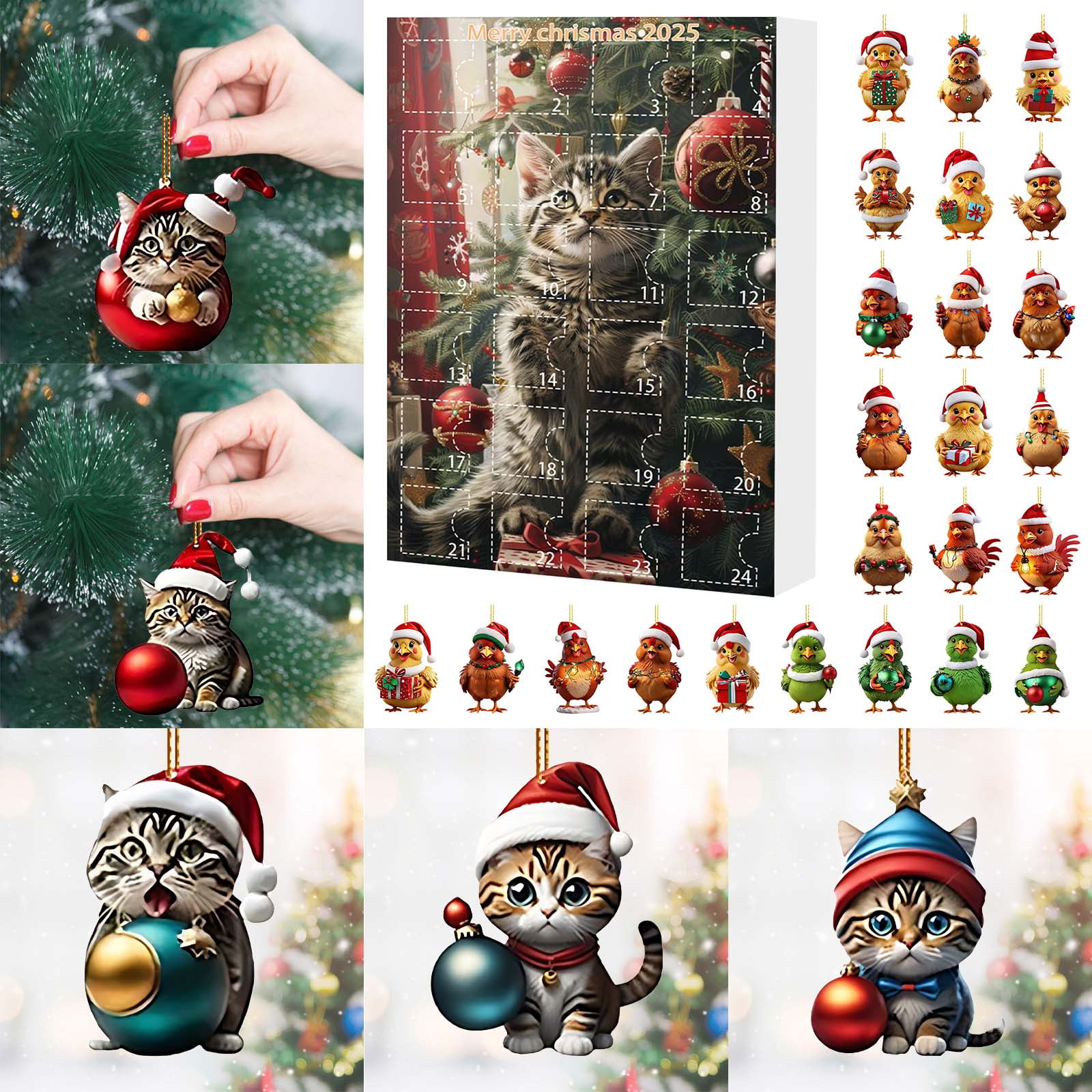 TOAHENLA Cat Advent Calendars 2025 Christmas Decorations Set,Christmas ...