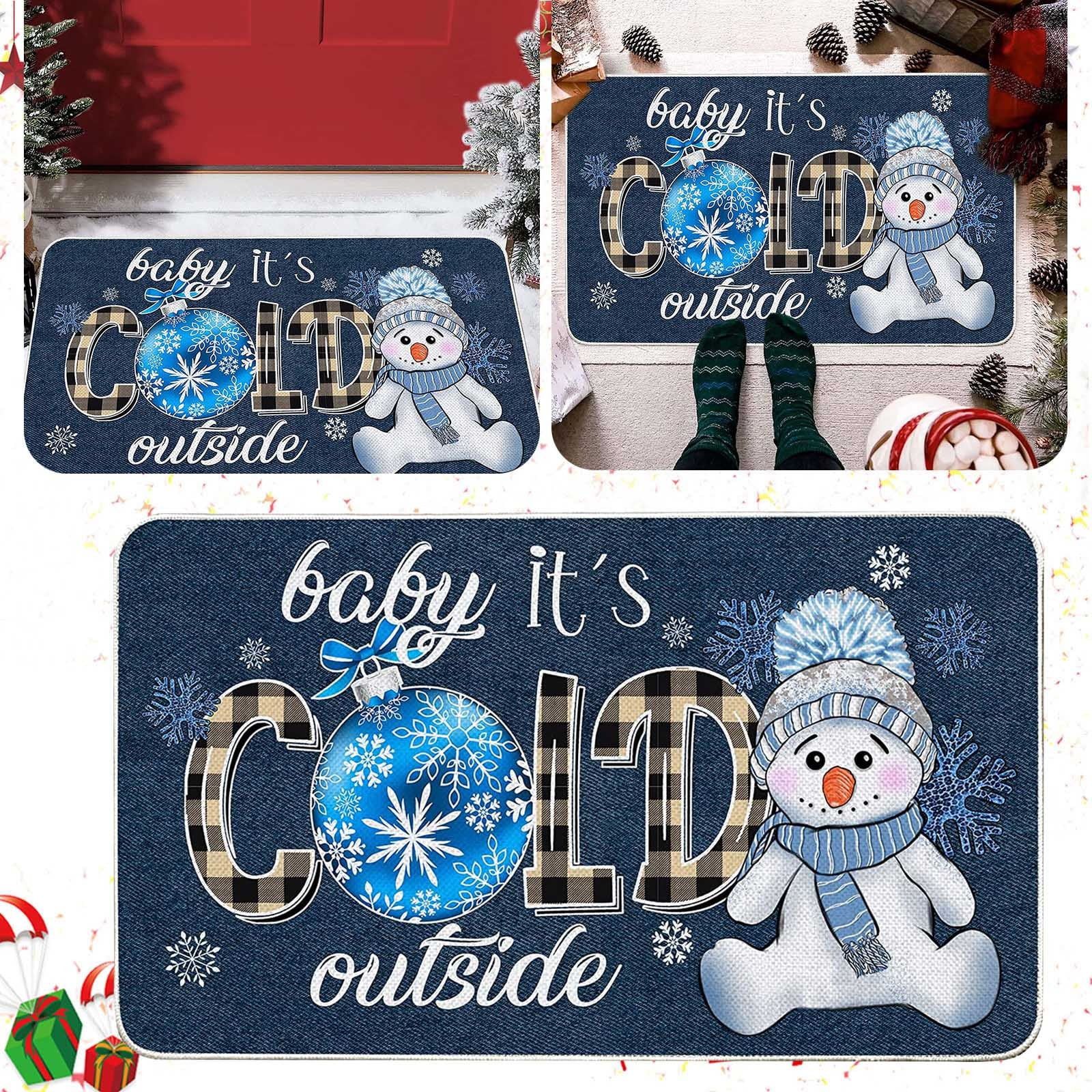 TOAHENLA Christmas Snowman Door Mat Blue Winter Welcome Rug Snowflake ...