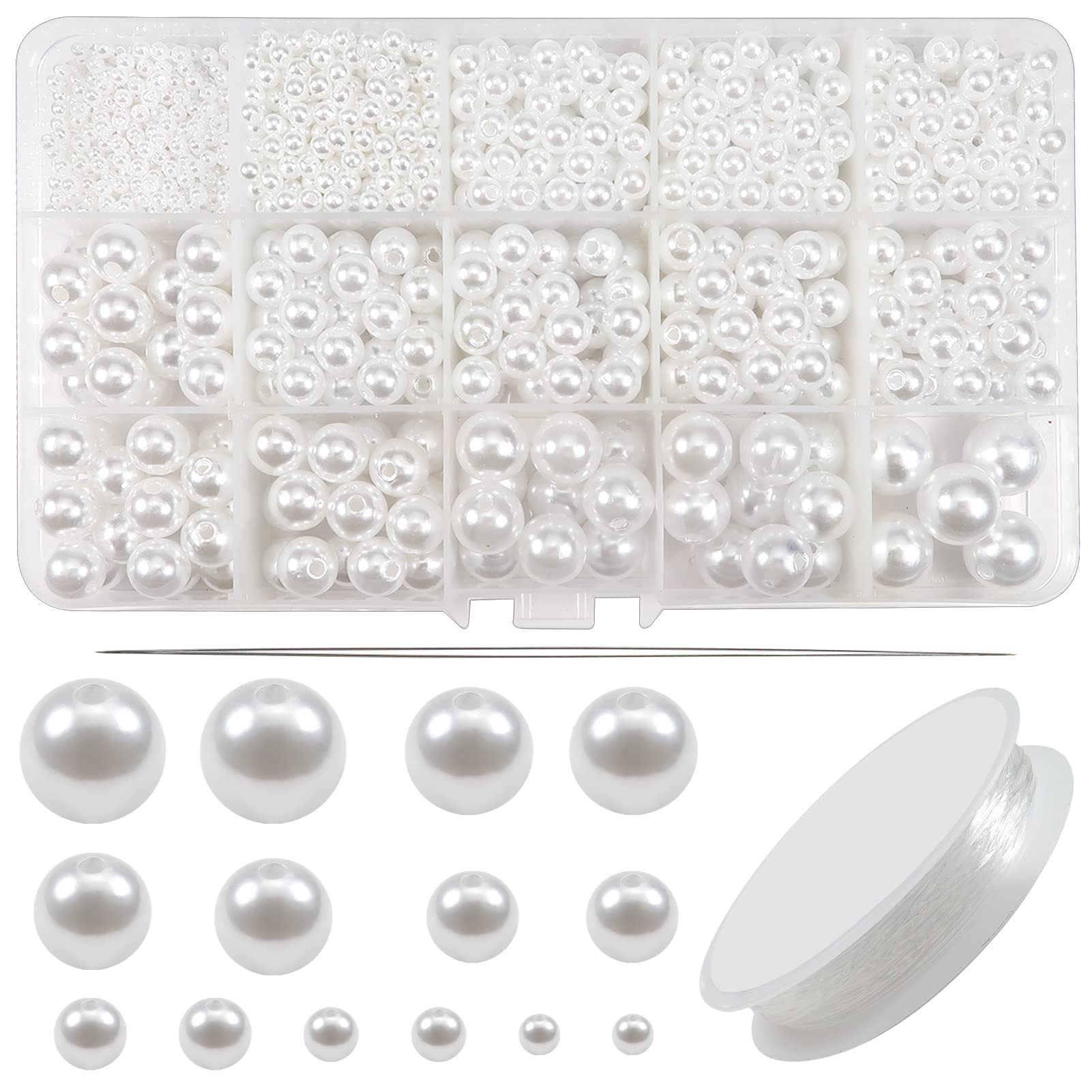 TOAOB 1400pcs White Pearl EC36 Beads for Jewelry Making 3mm to 14mm ...