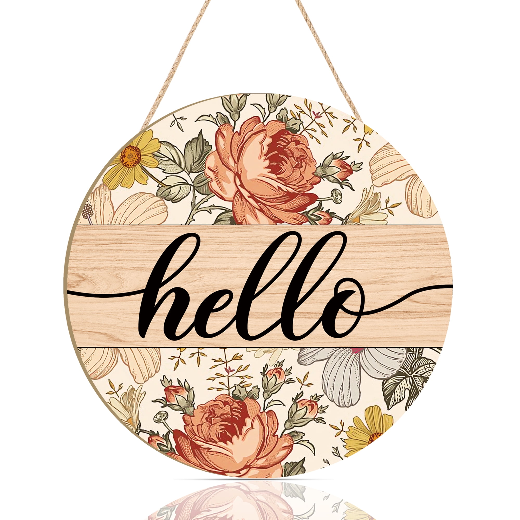 Hello Welcome Wood Sign, Rustic Fall Wooden Plaque (12"x12"), Autumn ...